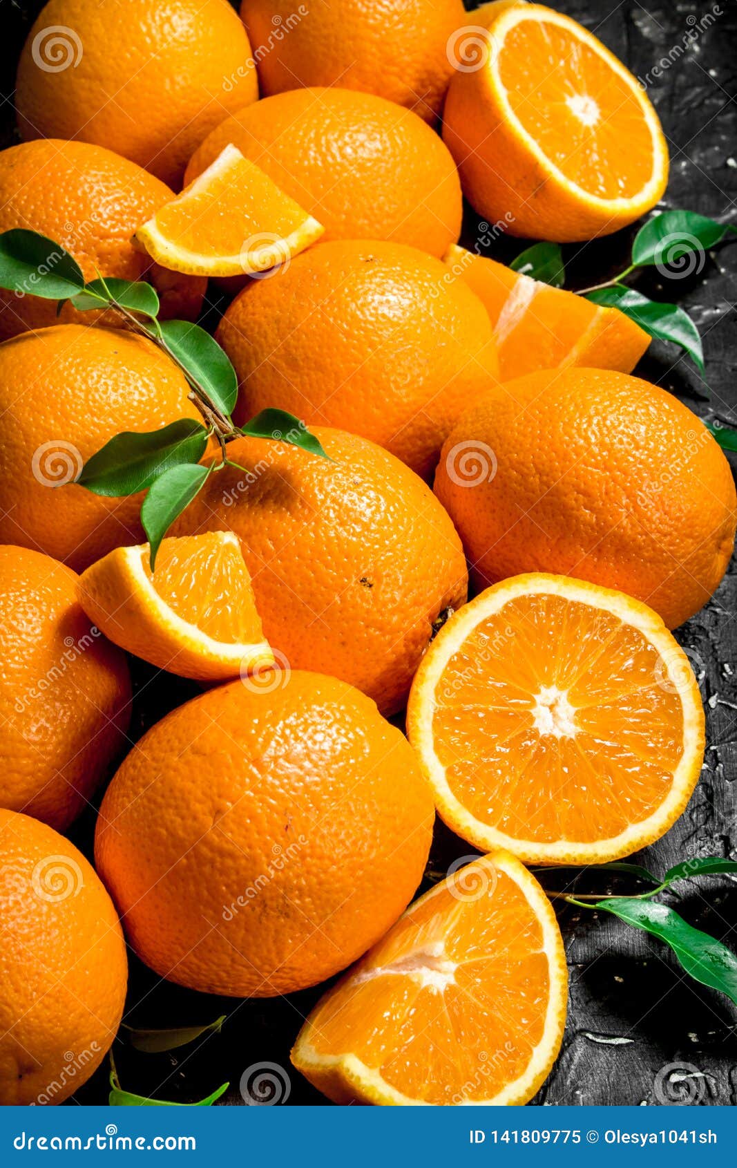 Pieces of Oranges with Leaves Stock Image - Image of diet, ripe: 141809775
