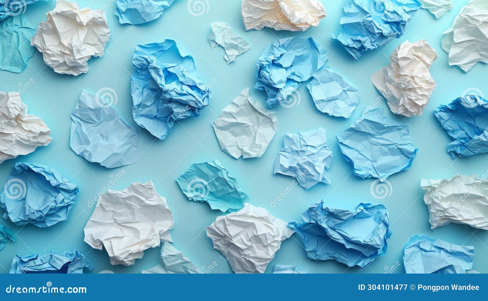 Pieces of Paper Blue and White Papers Scattered on a Light Blue ...