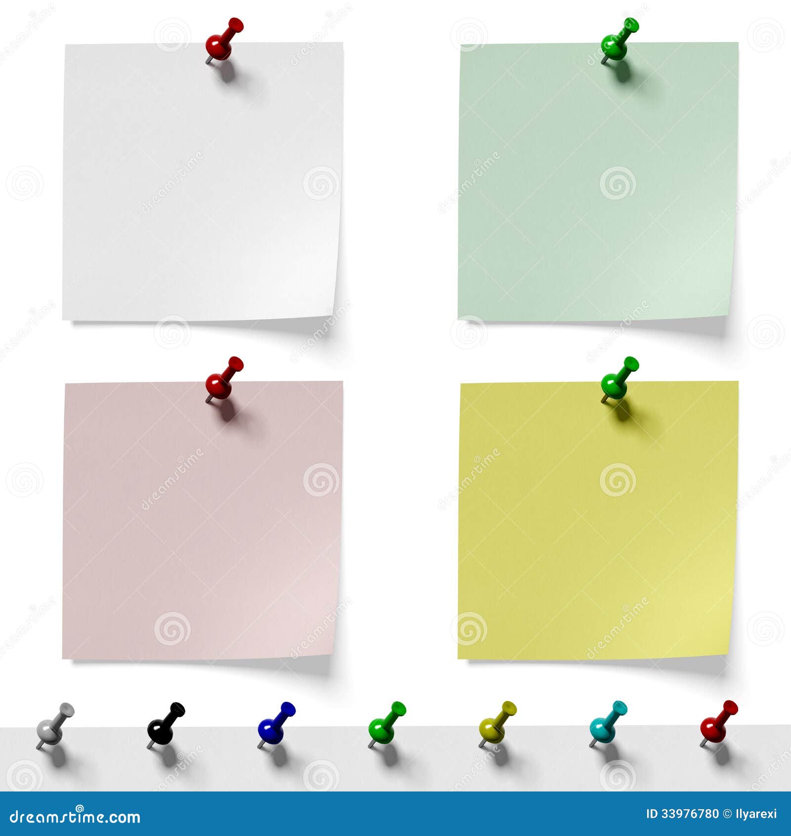 Pieces of Paper Pinned Pushpin Stock Illustration - Illustration of ...