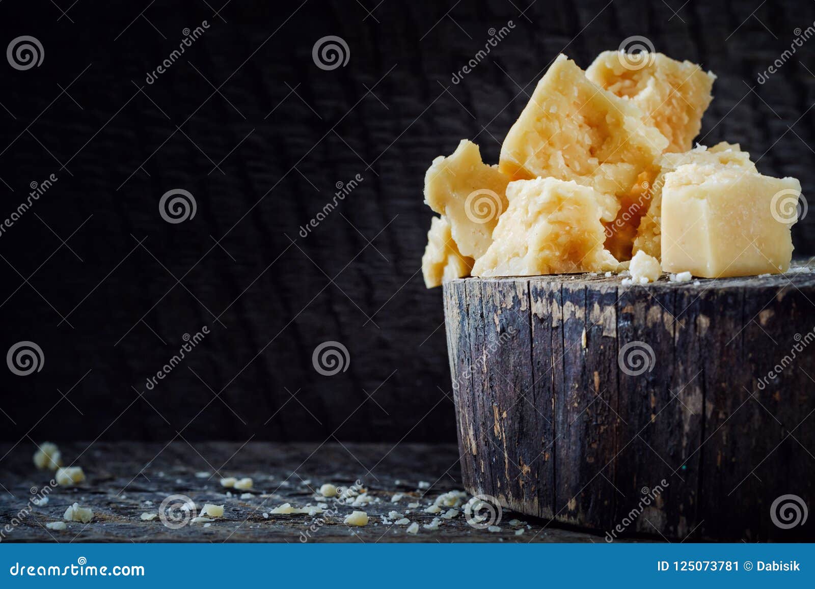 Pieces of Parmesan Cheese on Dark Background, Copy Space Stock Image ...