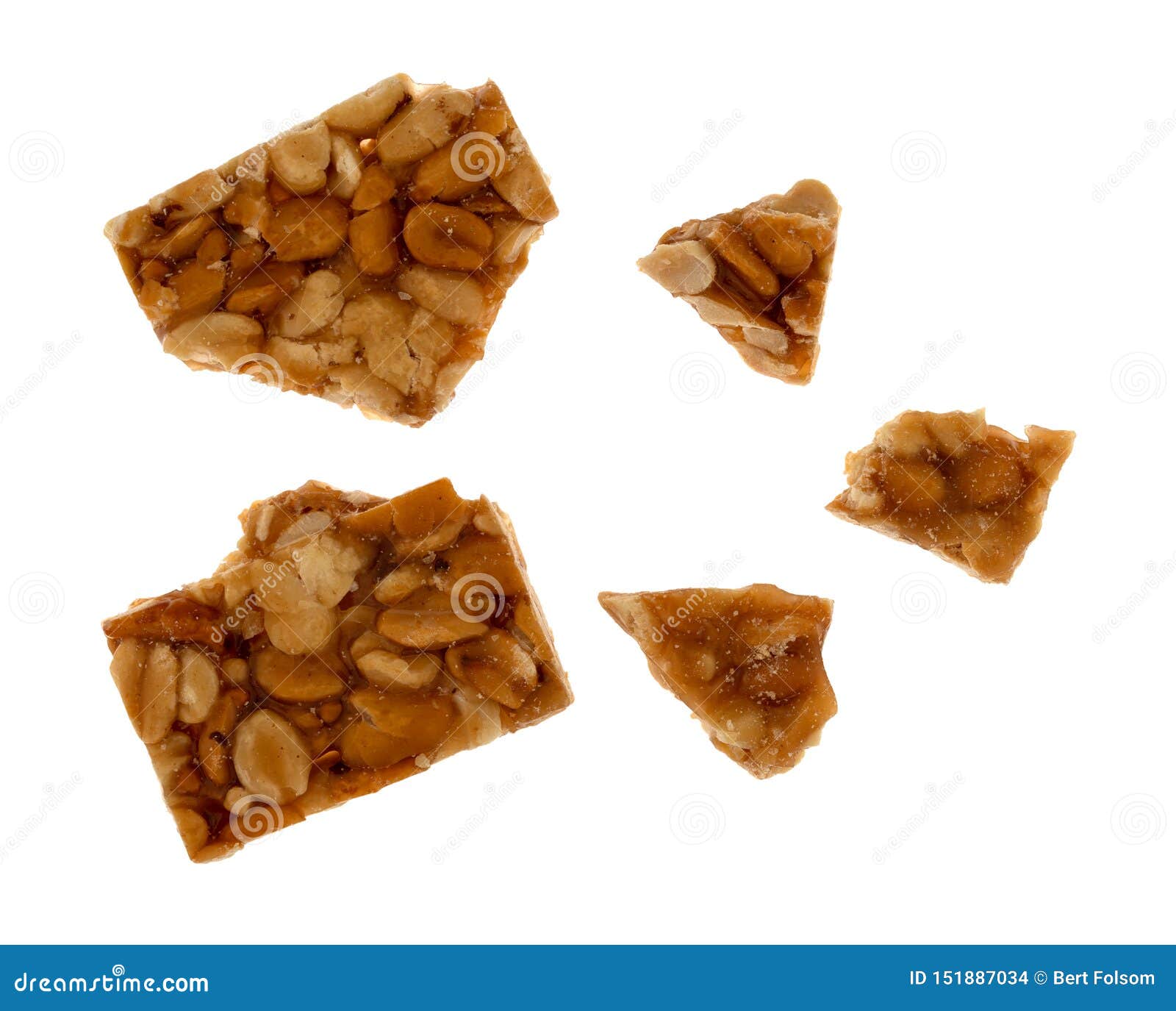 Pieces of Peanut Crunch Candy Isolated on a White Background Stock ...