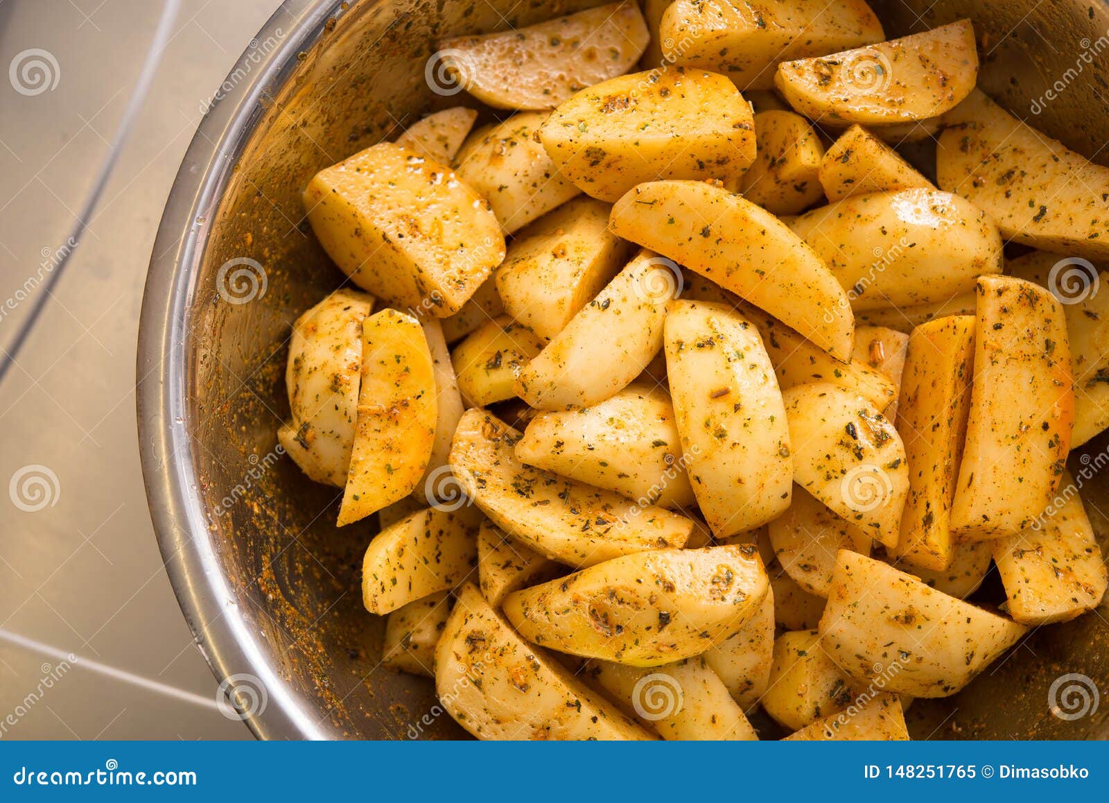 Pieces of pickled potato stock image. Image of herb - 148251765