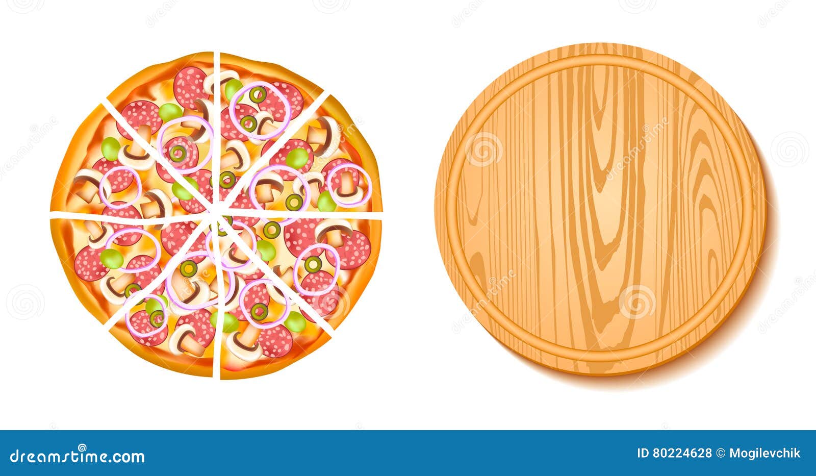 Pieces Pizza Board Composition Stock Illustrations – 2 Pieces Pizza ...