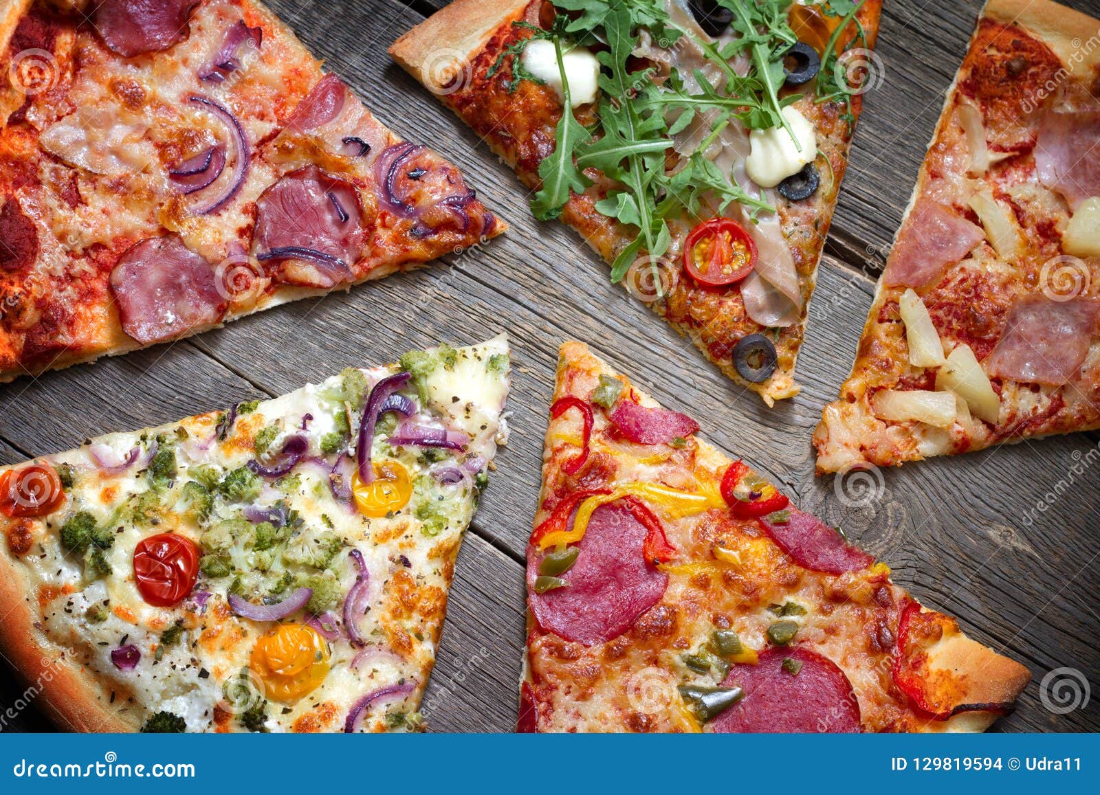 Pieces of Pizza of Different Various Types on Old Retro Boards Still ...