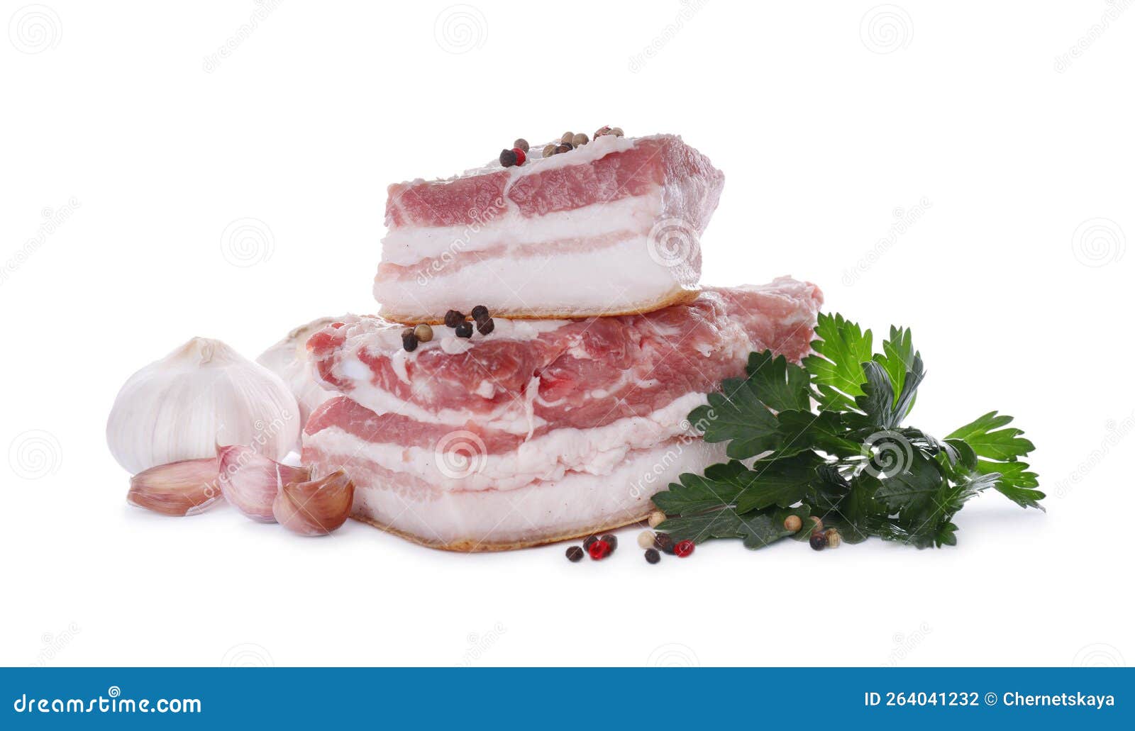 Pieces of Pork Fatback Served with Different Ingredients Isolated on ...