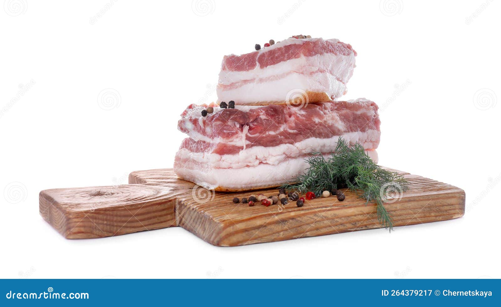 Pieces of Pork Fatback Served with Dill and Spices Isolated on White ...
