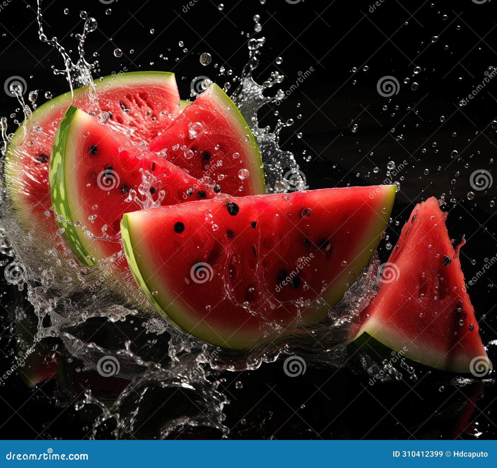 A Watermelon Falling Into A Pile Of Slices Of Watermelon, Or ...