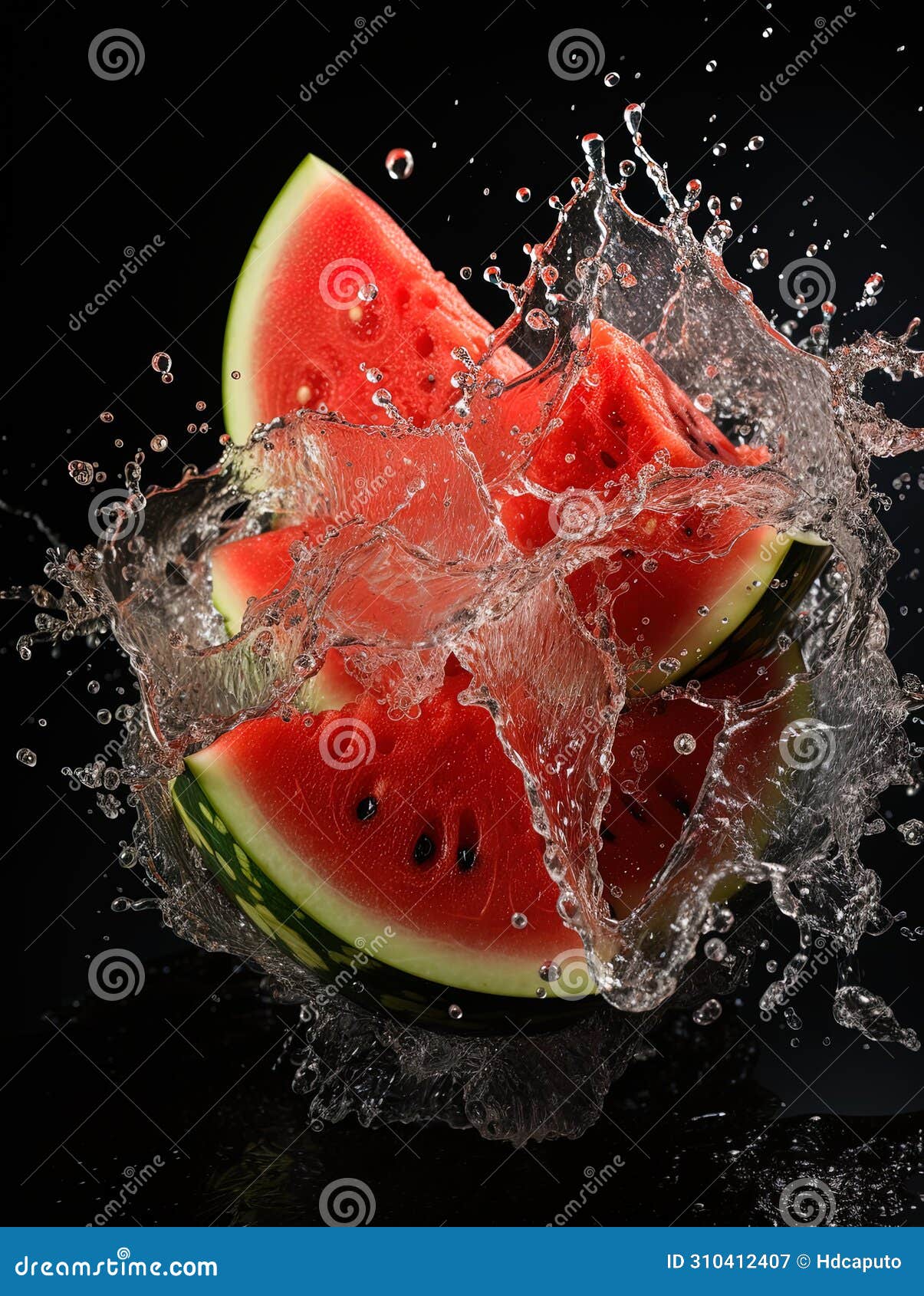 A Watermelon Falling Into A Pile Of Slices Of Watermelon, Or ...