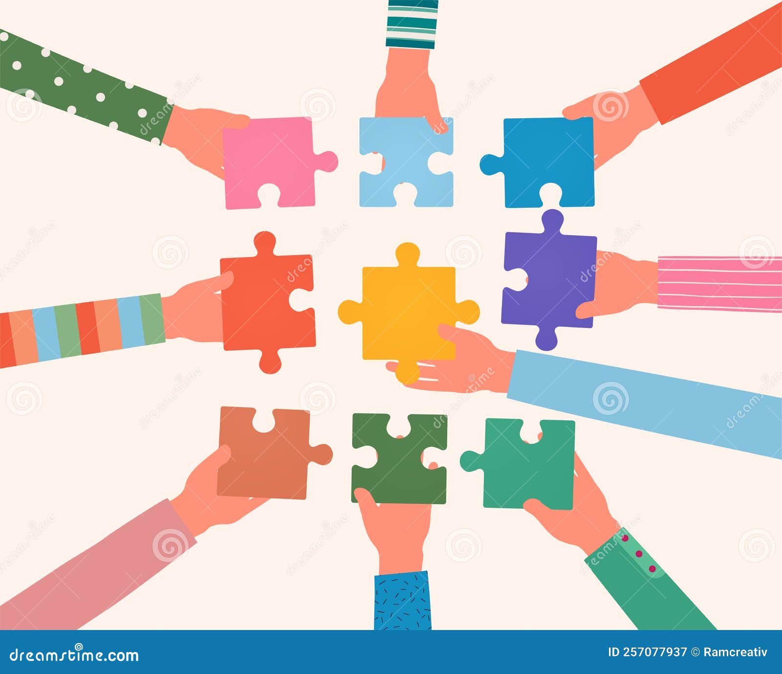 Pieces of Puzzles in Hands People, Teamwork. People Connect Jigsaw ...