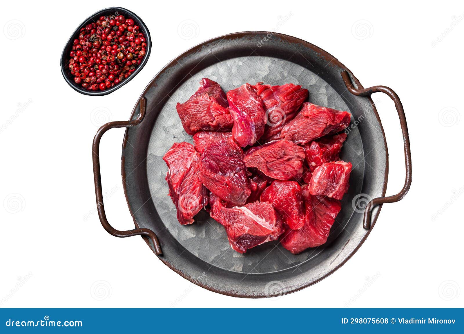 Pieces of Raw Diced Beef Fillet Meat. Isolated, White Background. Stock ...