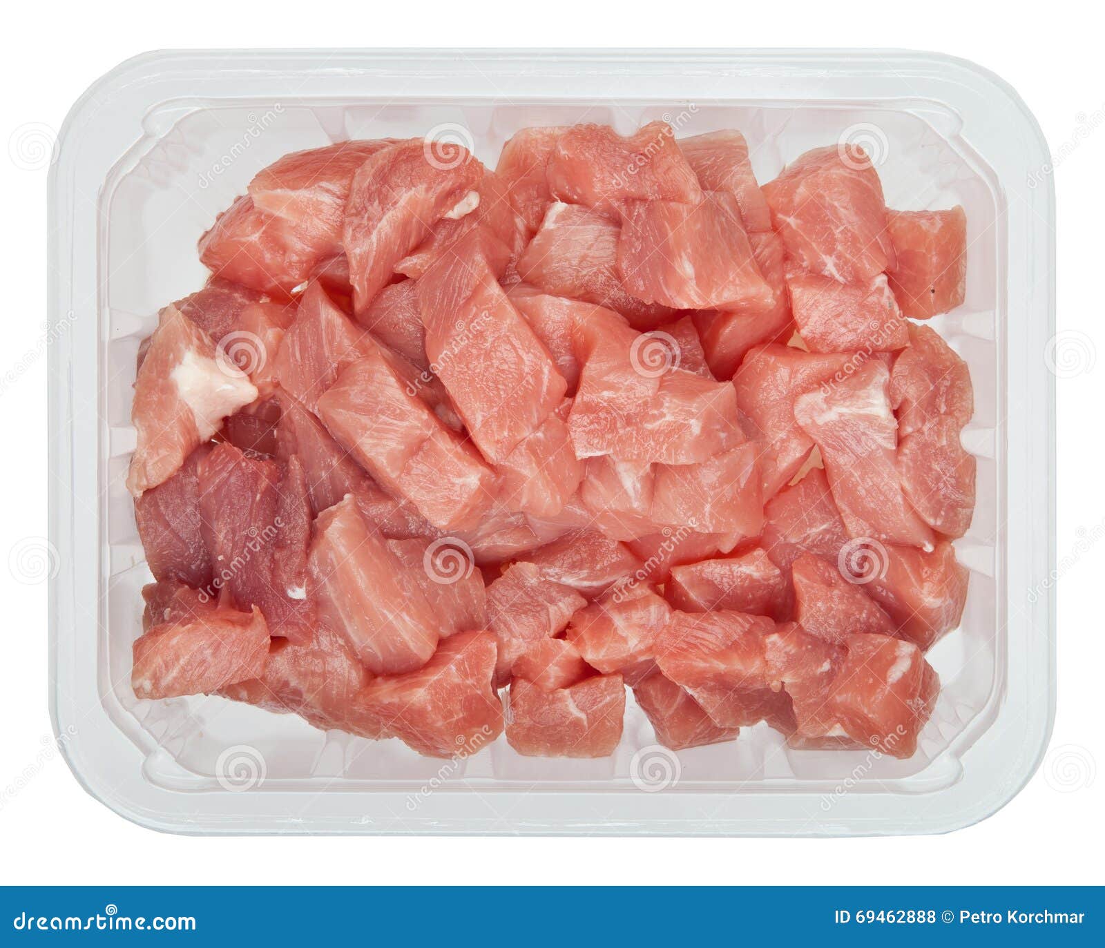 The Pieces of Raw Meat in Box Isolated on White Background Stock Photo ...