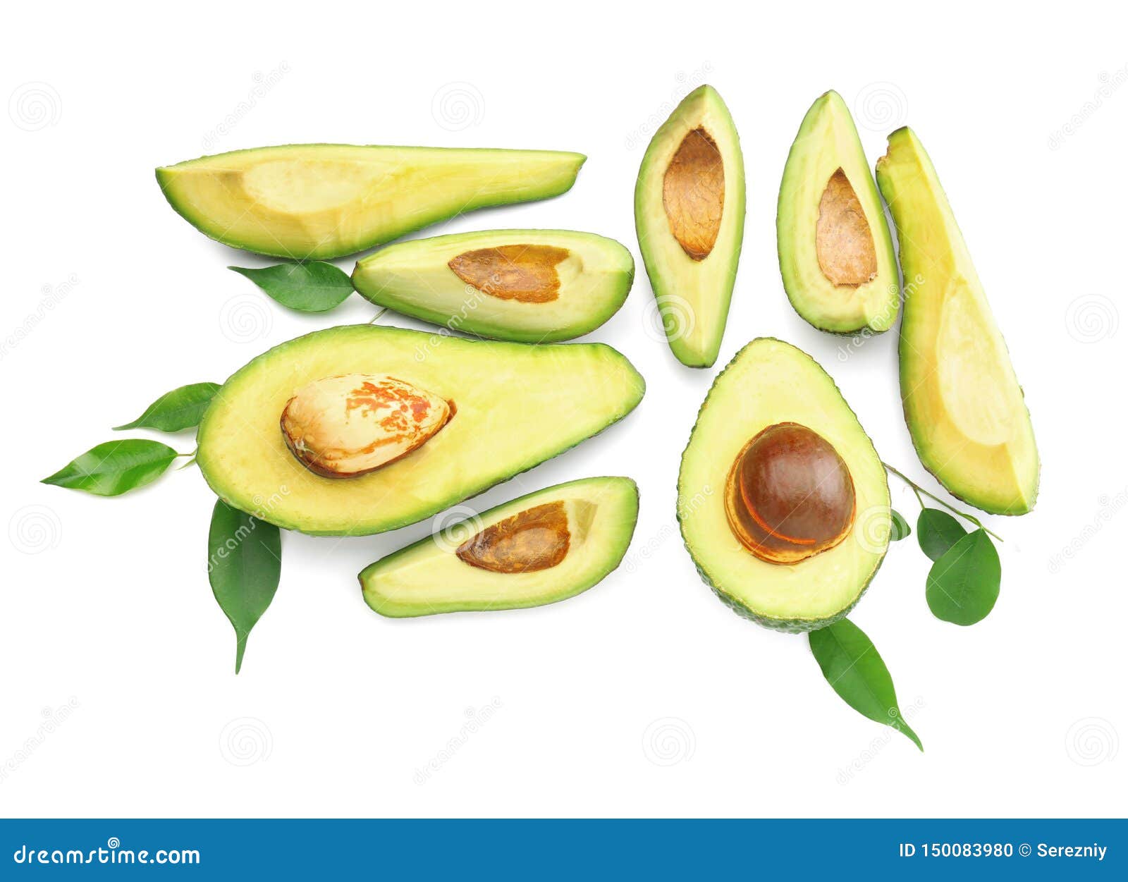 Pieces of Ripe Avocados on White Background Stock Photo - Image of ...