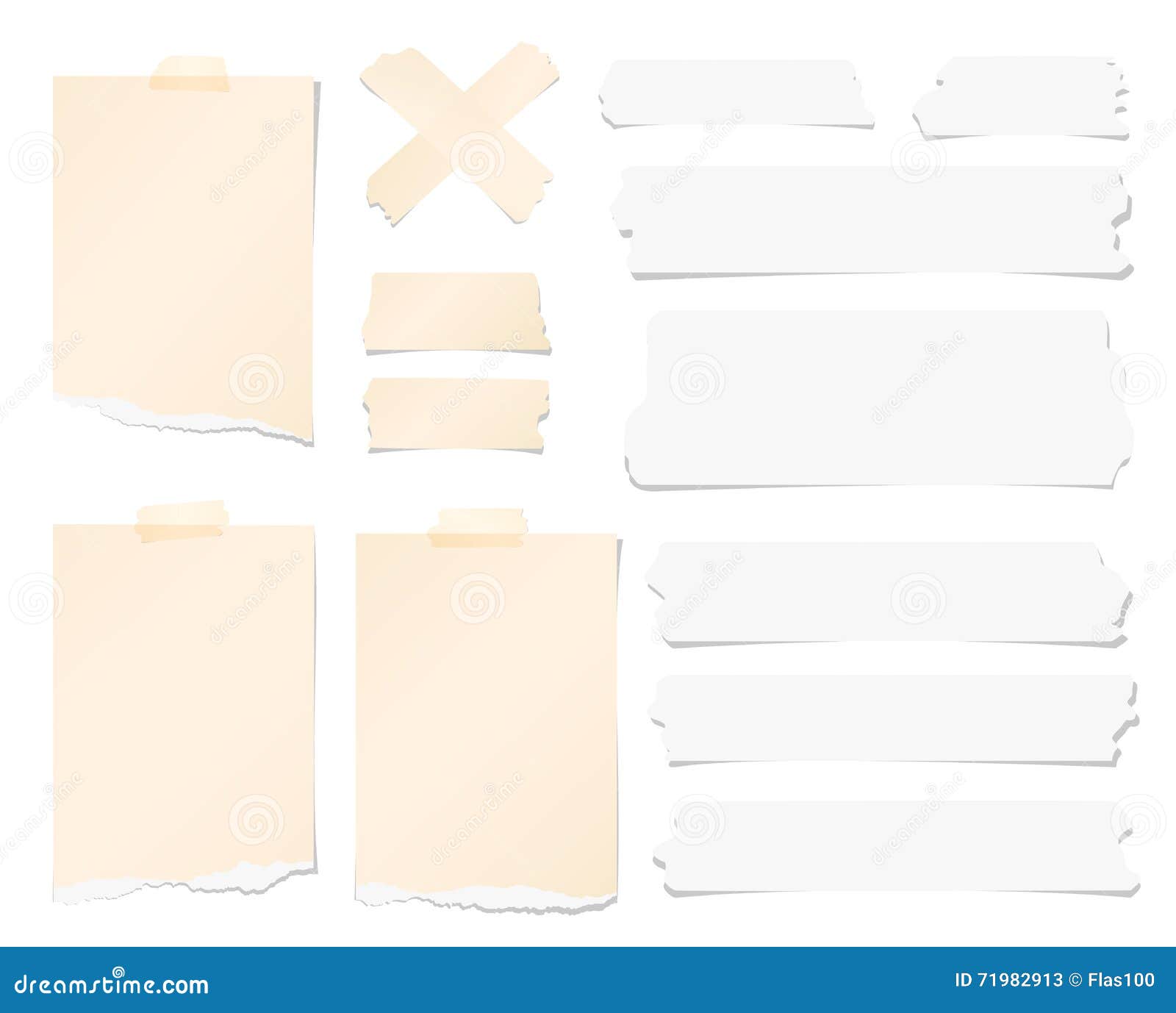 Pieces of Ripped Brown Blank Note Paper, Sticky, Adhesive Tapes are ...