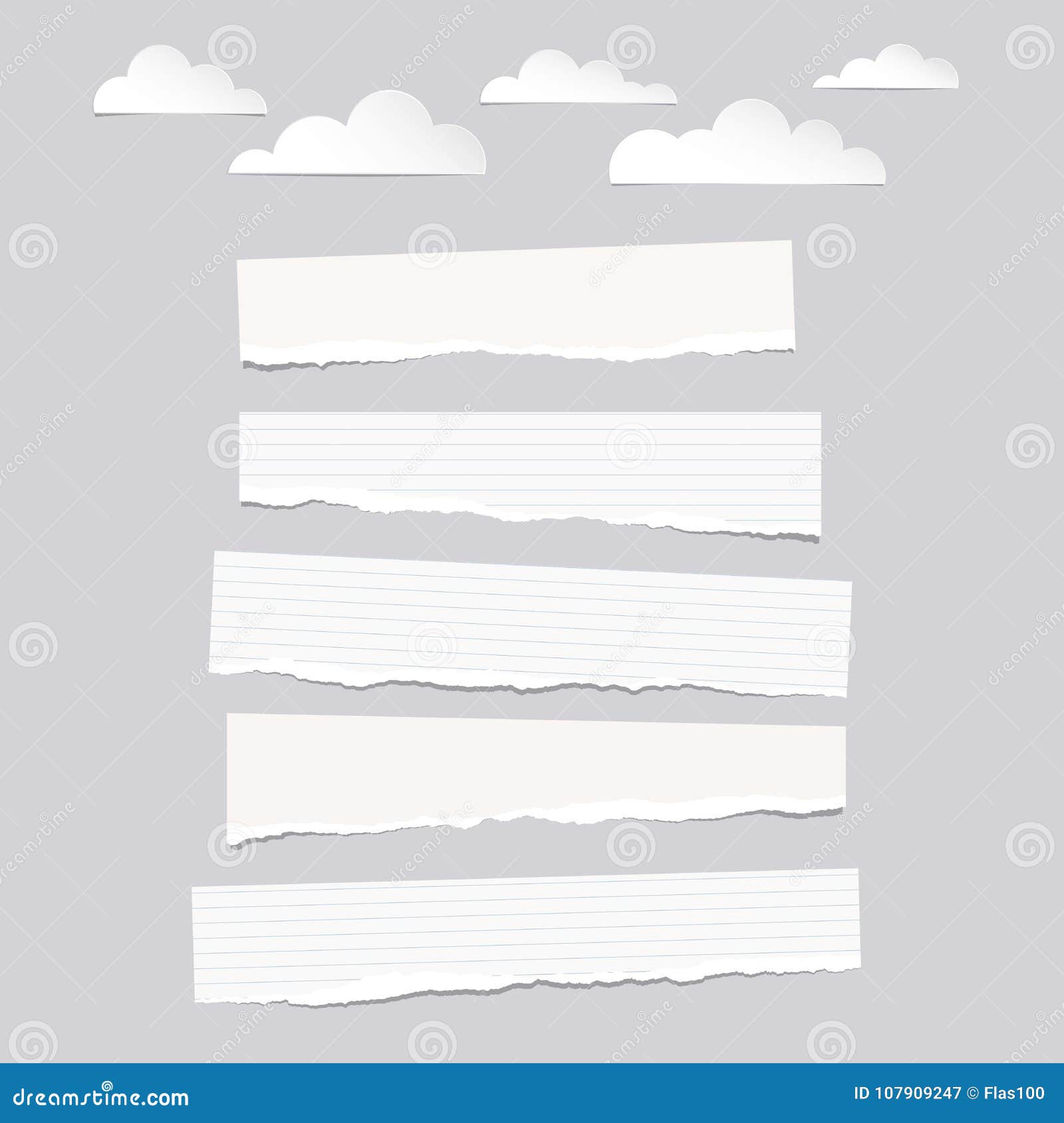 Pieces Of Ripped Brown Blank Note, Notebook Paper Strips Stuck On Gray ...