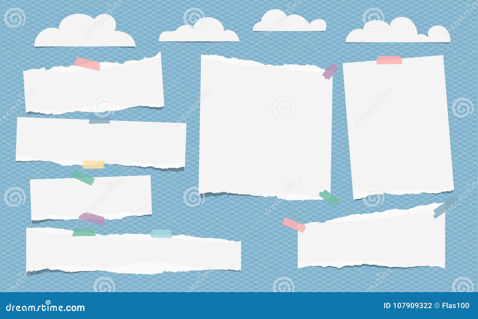 Pieces Of Ripped Brown Blank Note, Notebook Paper Strips Stuck On Gray ...