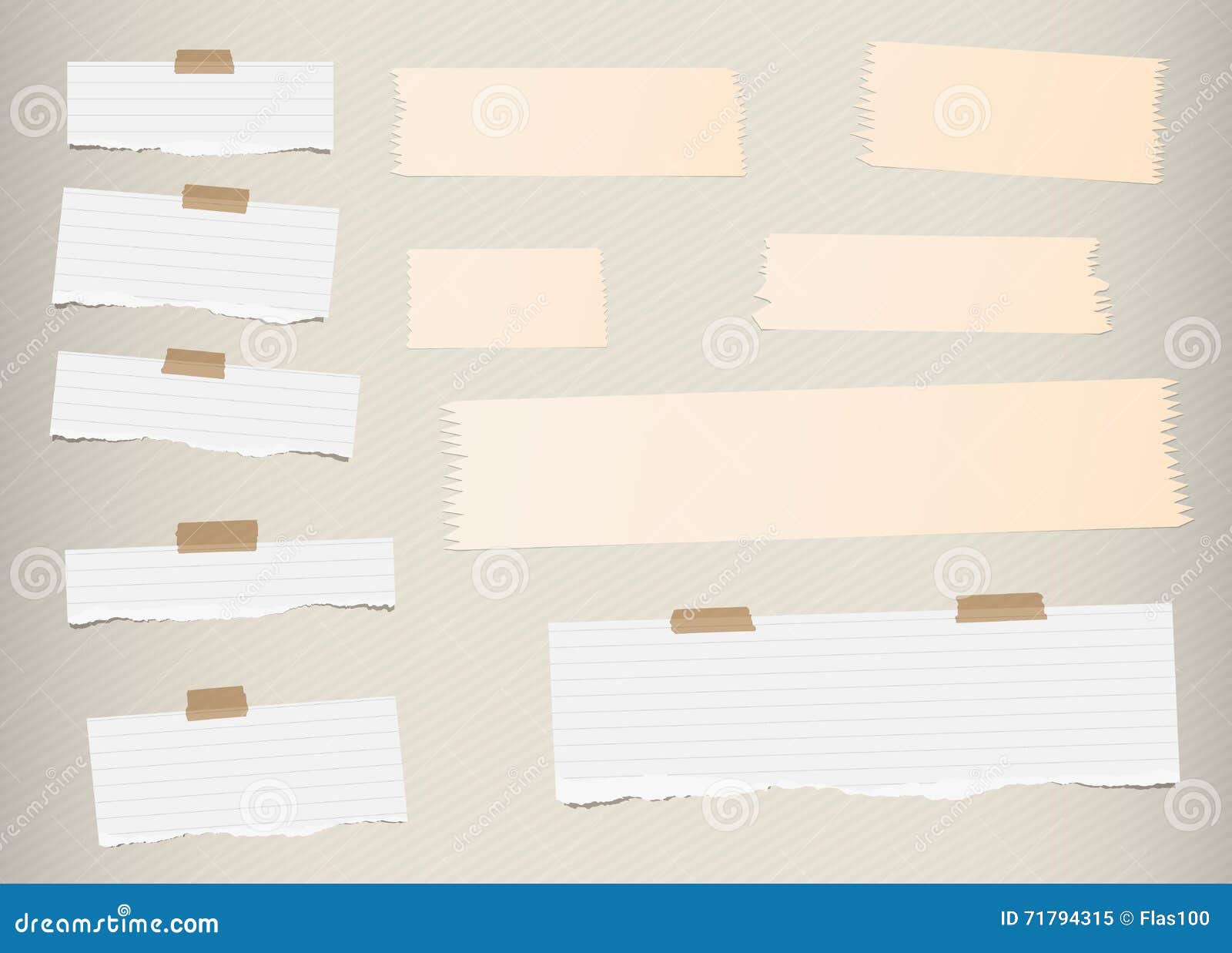 Pieces of Ripped White, Lined Blank Note Paper, Brown Sticky, Adhesive ...