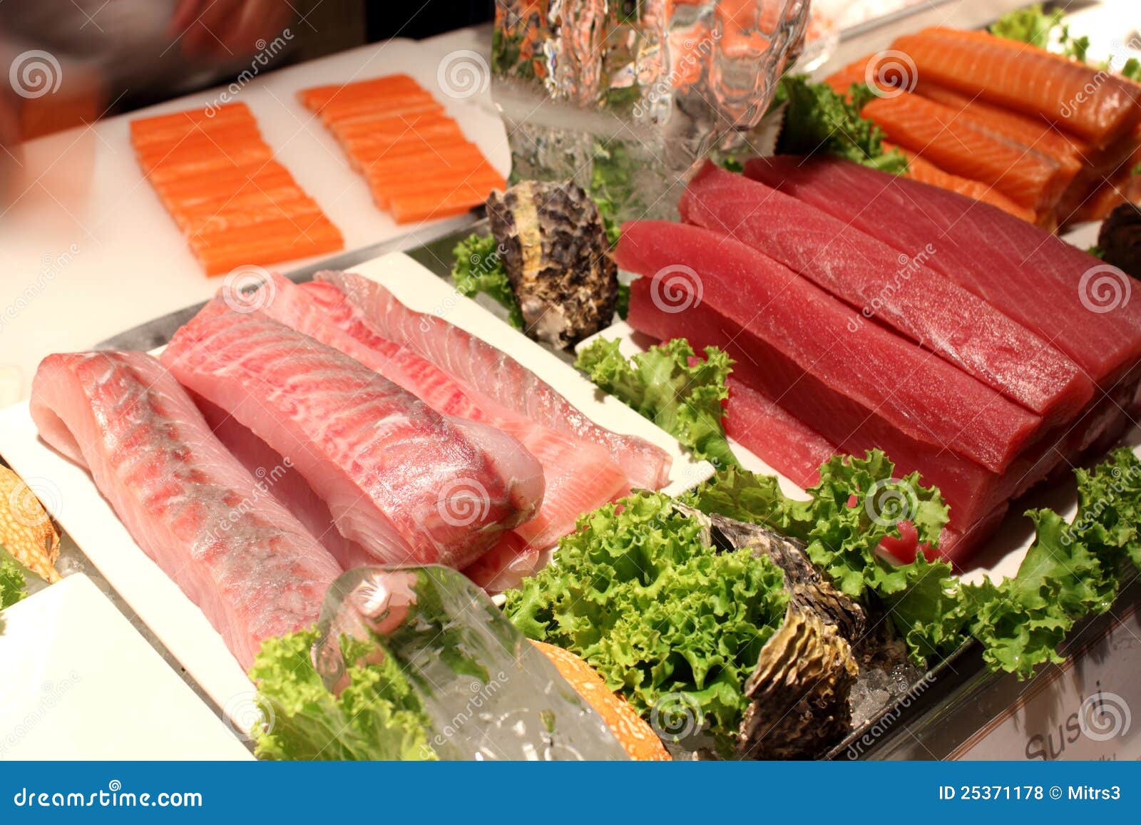 Pieces of Salmon and Tuna Fish Stock Photo - Image of meat, pink: 25371178