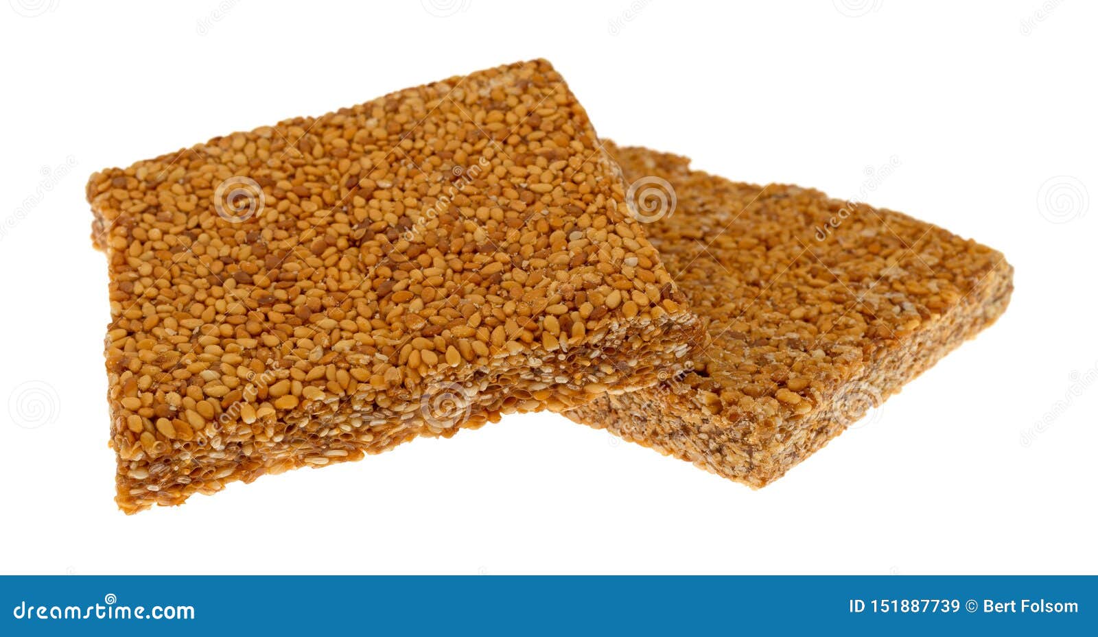 Pieces of Sesame Seed Crunch on a White Background Side View Stock ...