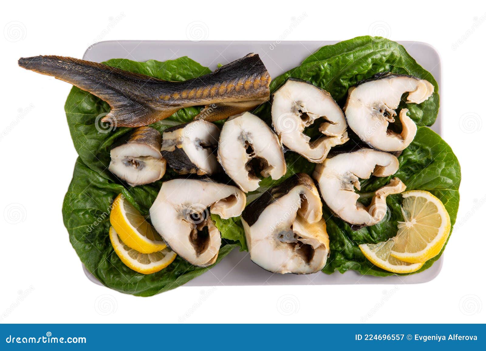 Pieces of Sturgeon Isolated on White Background. Fish with Lemon on ...
