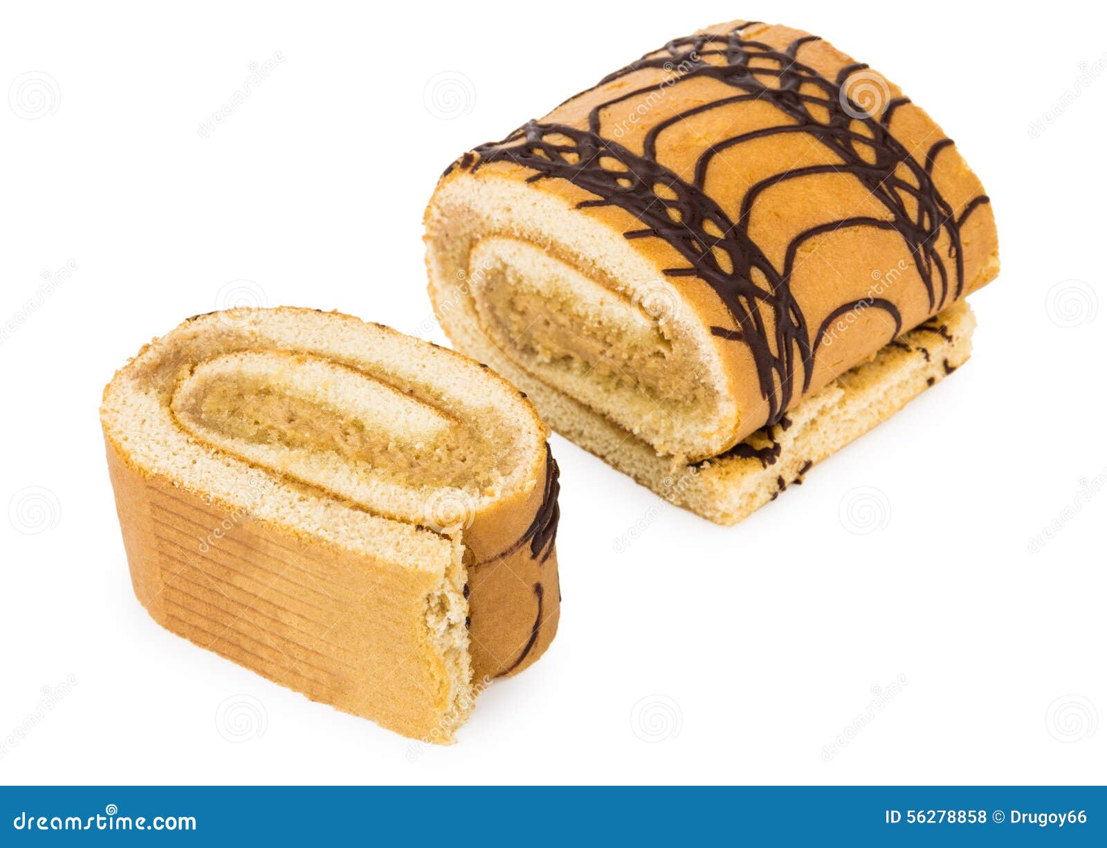 Pieces of Sweet Roll Cake Isolated on White Stock Photo - Image of ...