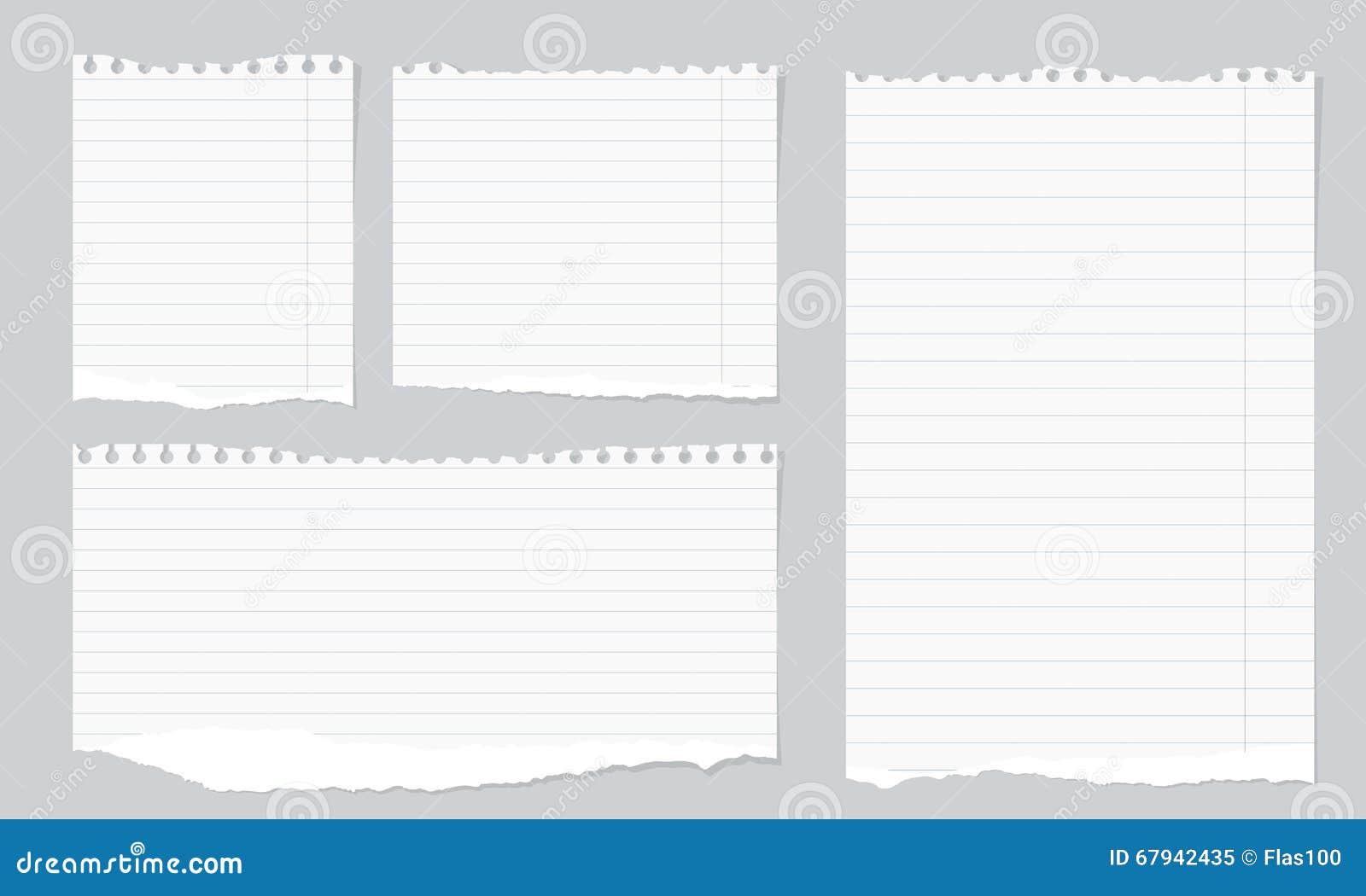 Pieces of Torn White Lined Notebook Paper on Gray Background Stock ...