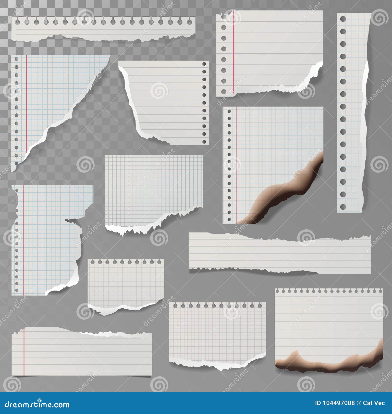 Pieces of Torn White Lined Notebook Paper Square Line Rag White and ...