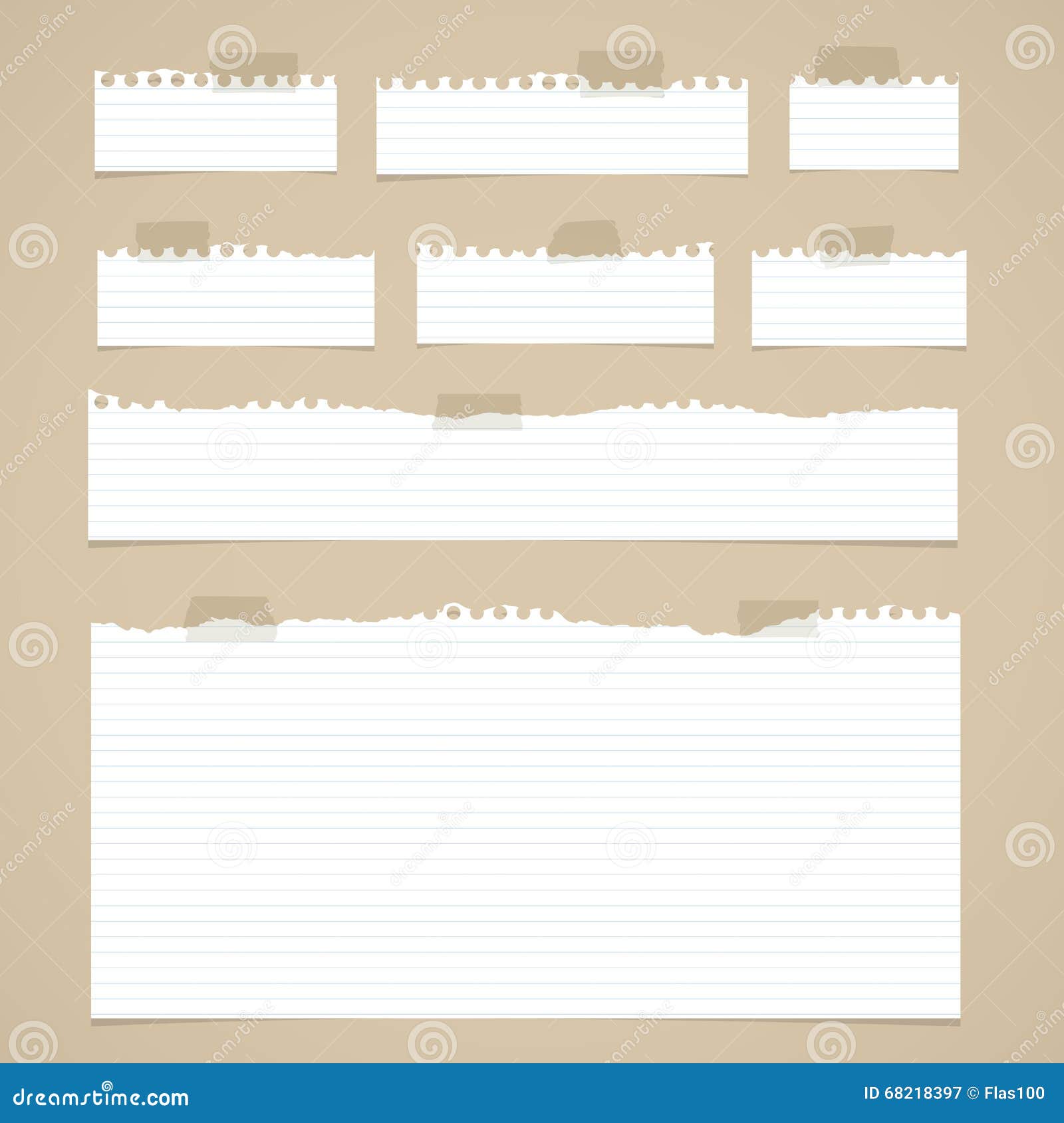Pieces of Torn White Lined Notebook Paper with Sticky Tape on Brown ...