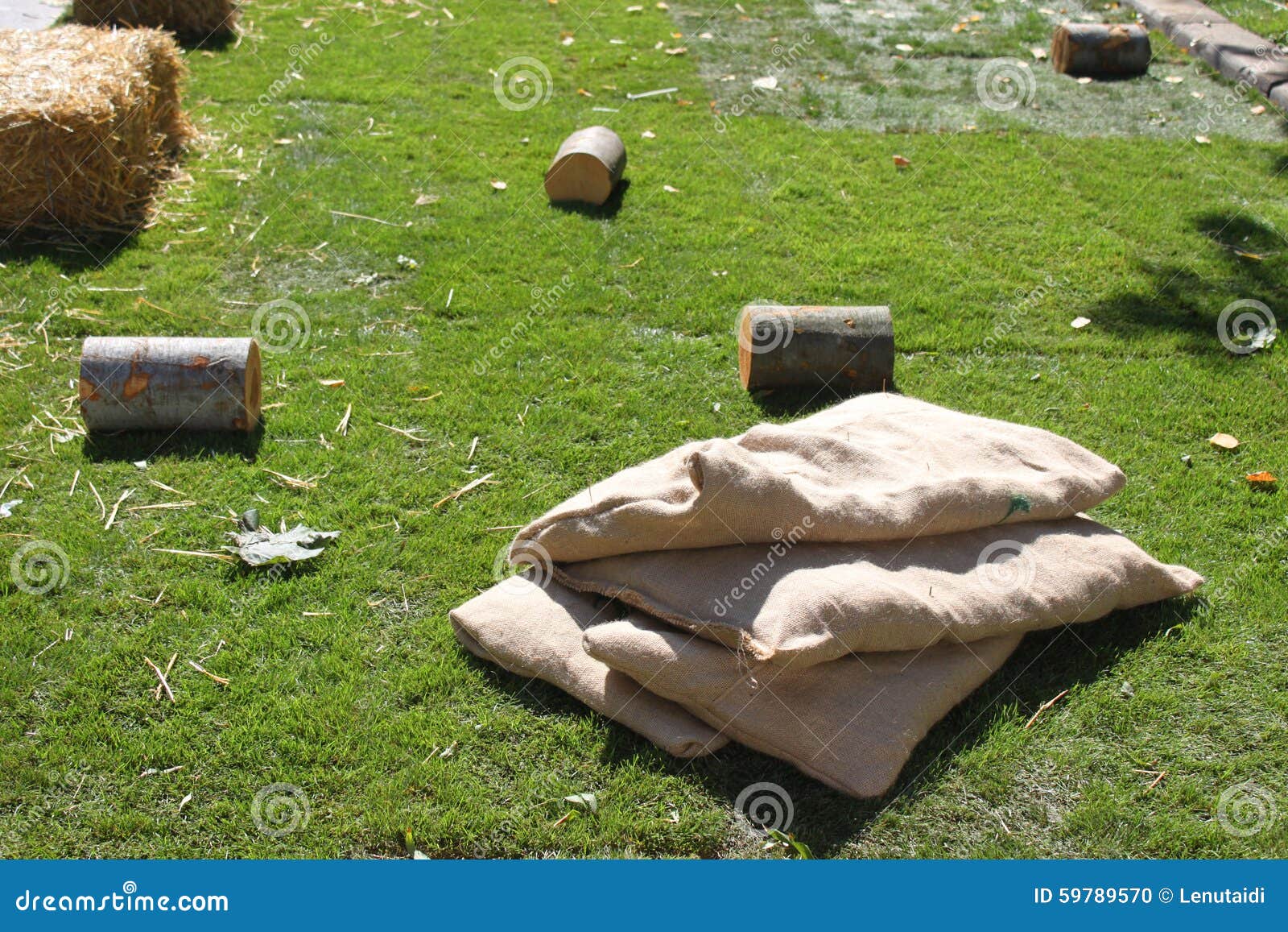 Pieces of Tree Trunk and Sacks Stock Photo - Image of bags, summer ...