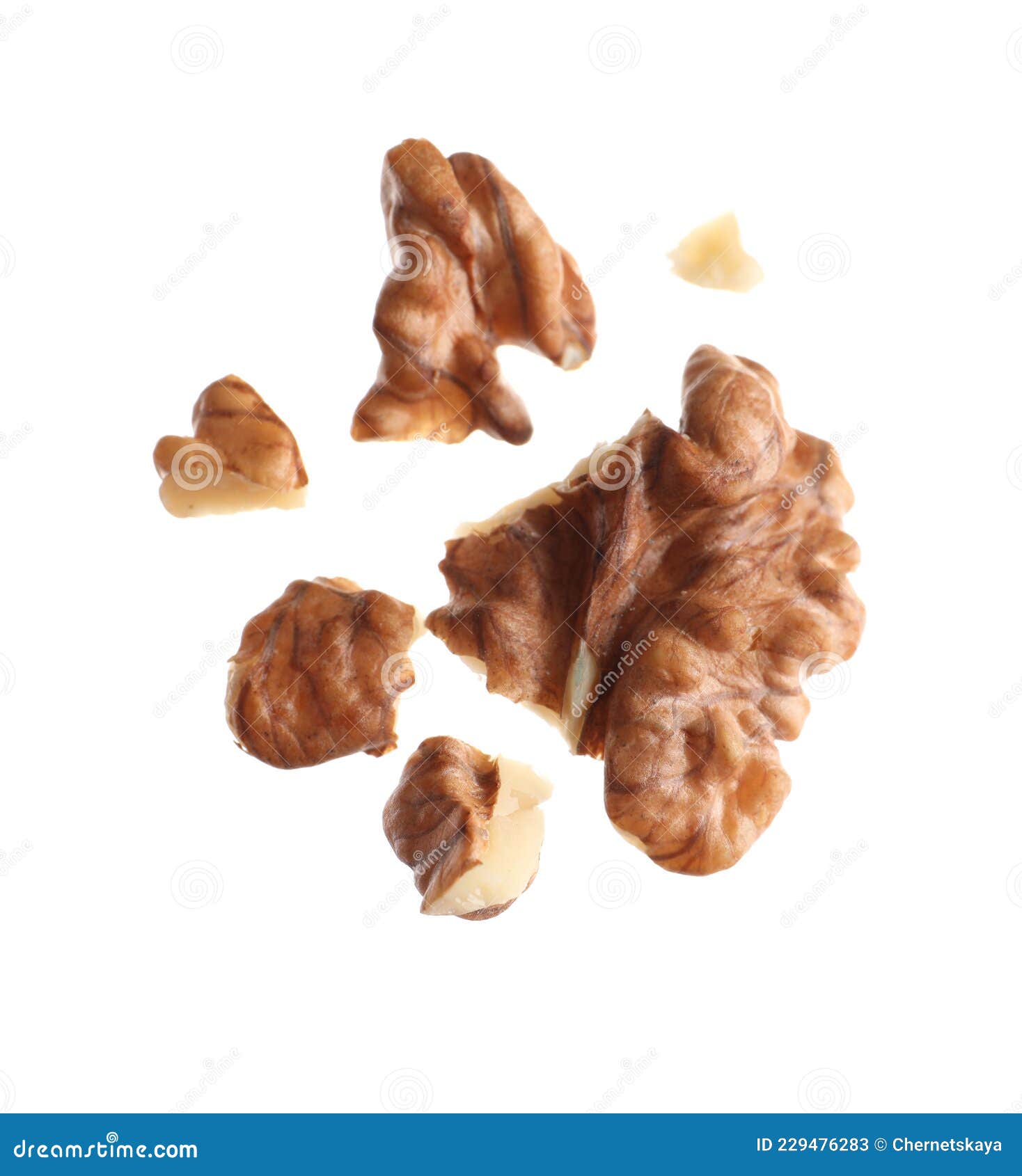 Pieces of Walnut Falling on White Background Stock Image - Image of ...