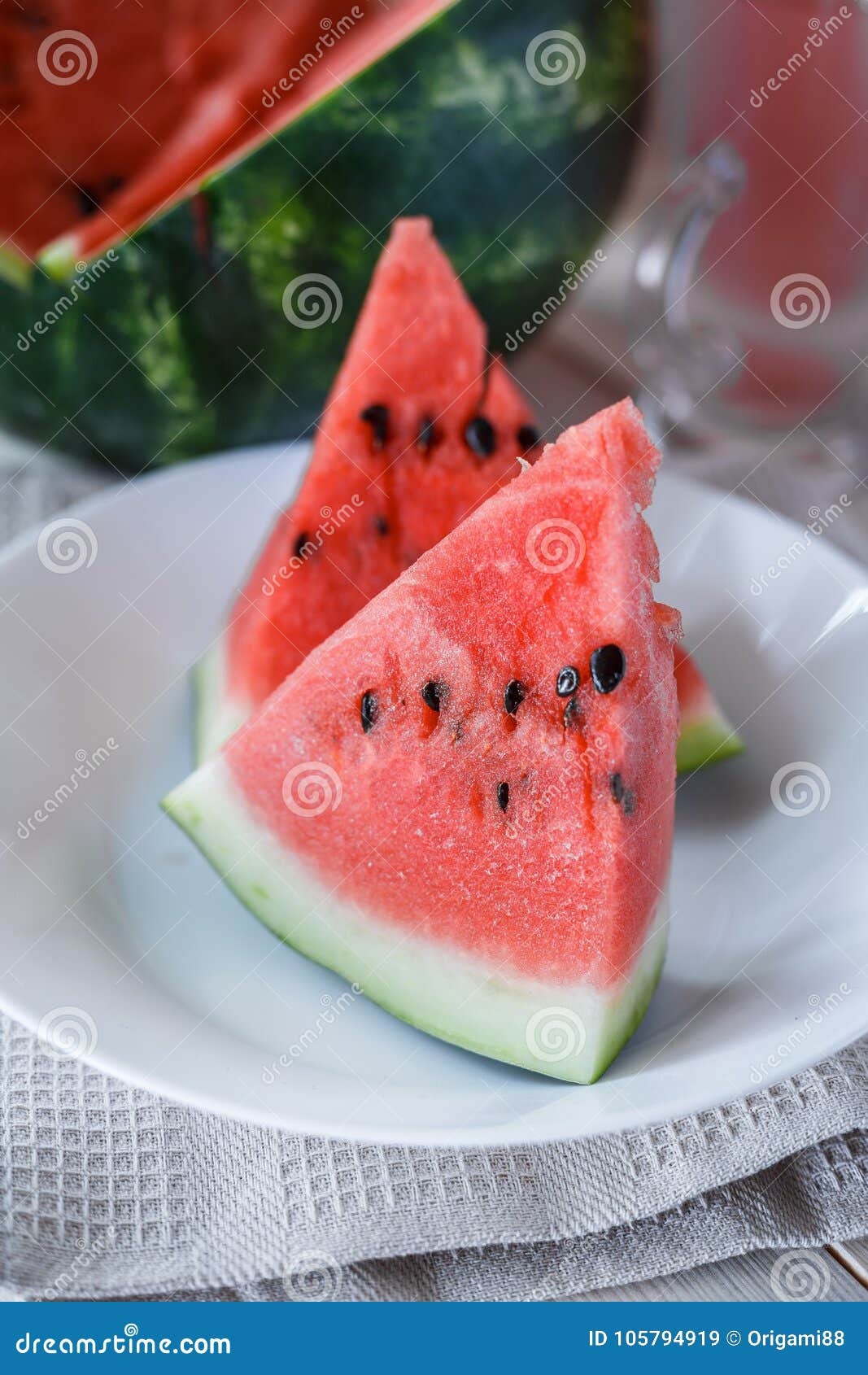 Plate with Slices of Watermelon Stock Image - Image of tablecloth ...