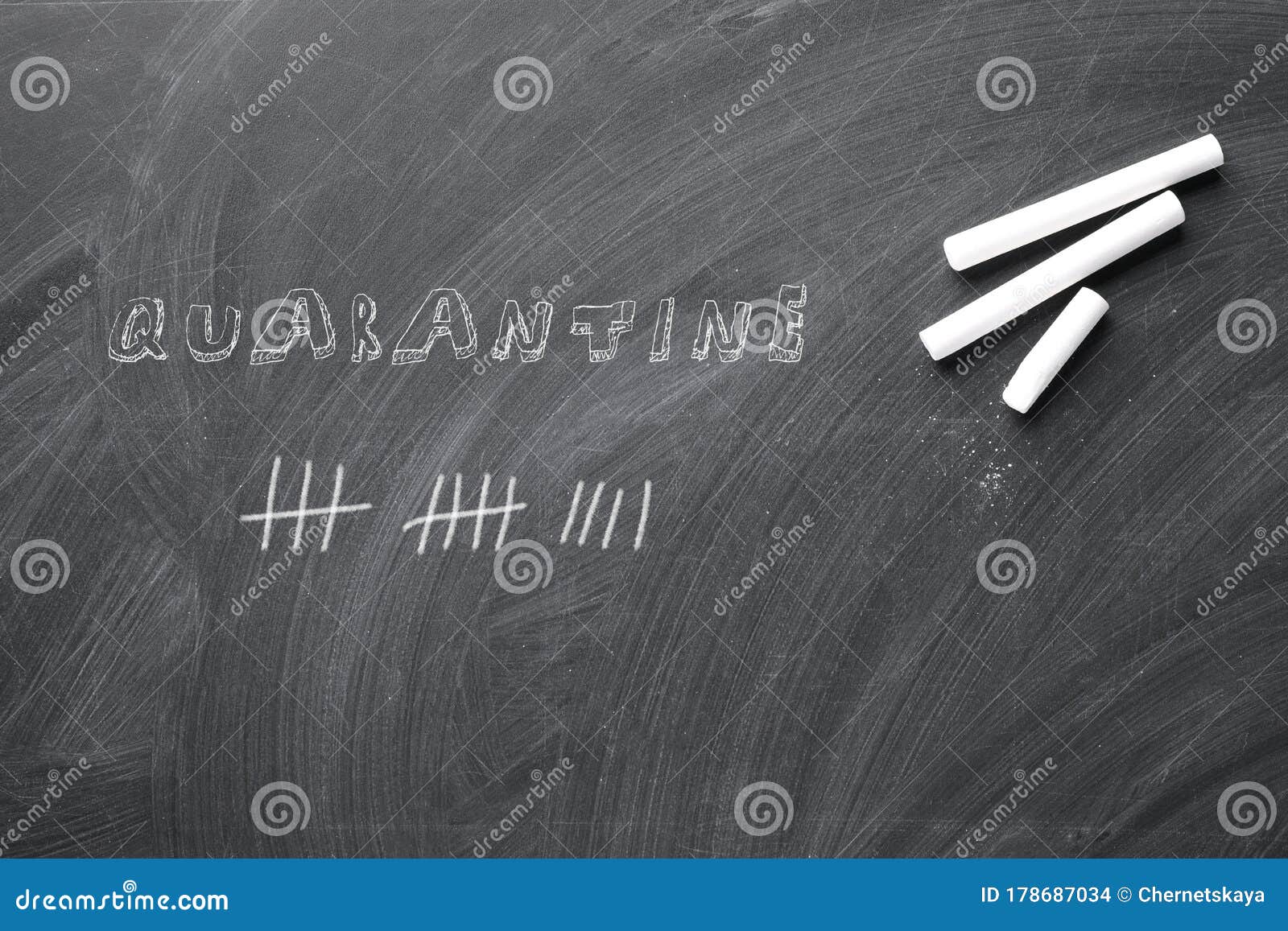 Pieces of White Chalk on Blackboard. Counting Days of Quarantine during ...
