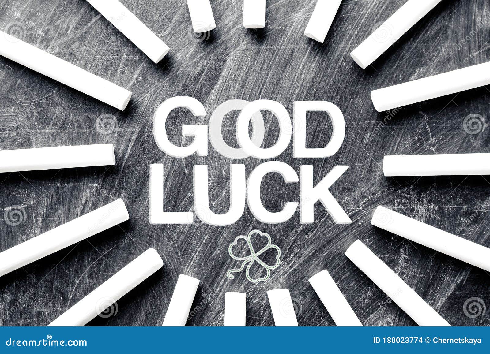 Pieces of White Chalk and Phrase GOOD LUCK on Blackboard Stock Photo ...