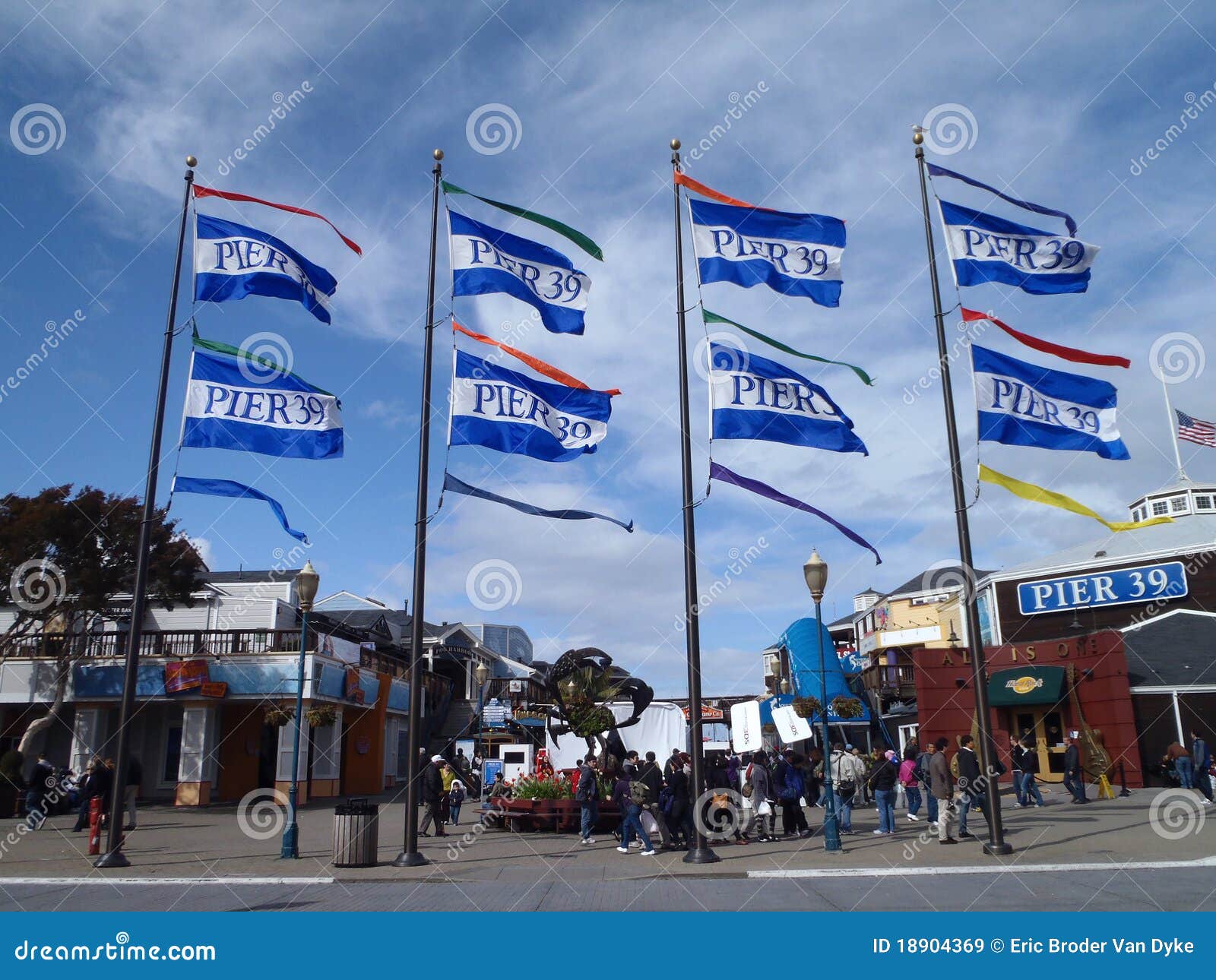 Pier 39 Flags Wave As People Check Out Booths Editorial Stock Image ...