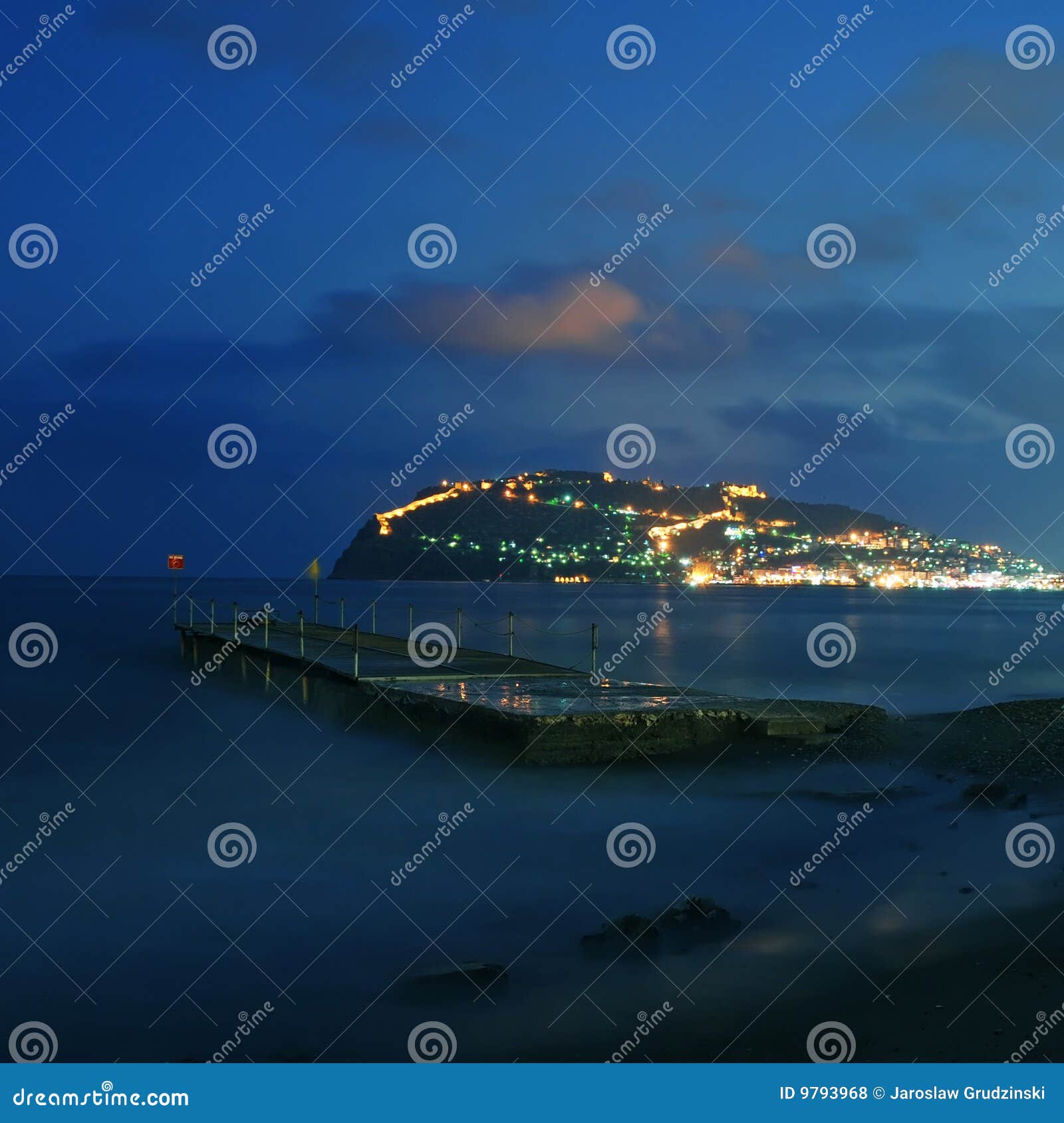 Pier in Alanya at night stock photo. Image of water, twilight - 9793968