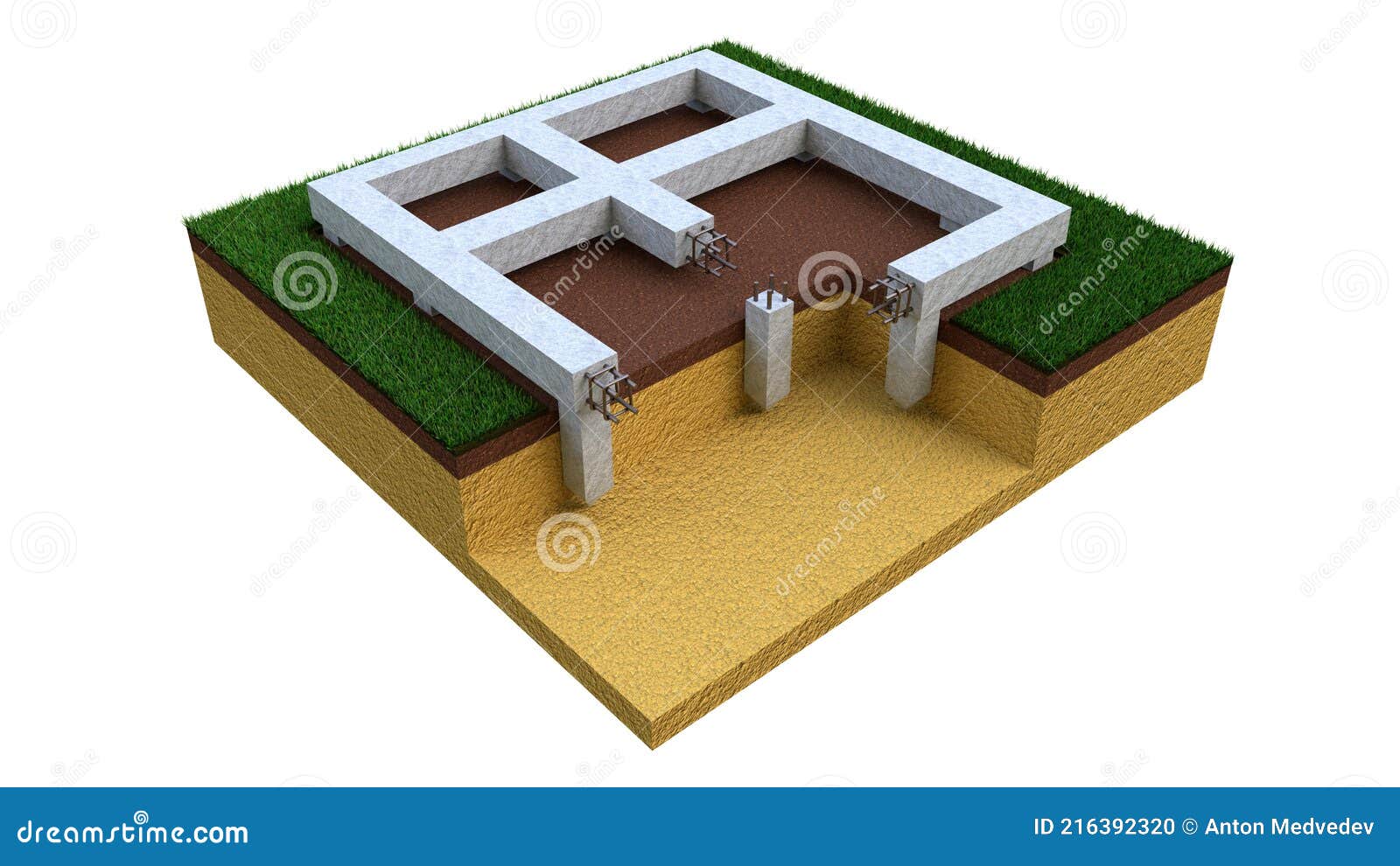 Pier and Beam Foundation. Isolated Design Industrial 3D Rendering Stock ...