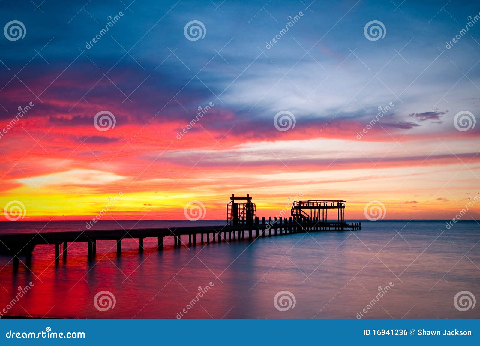 Pier and Colorful Ocean Sunset Stock Photo - Image of outside, dawn ...