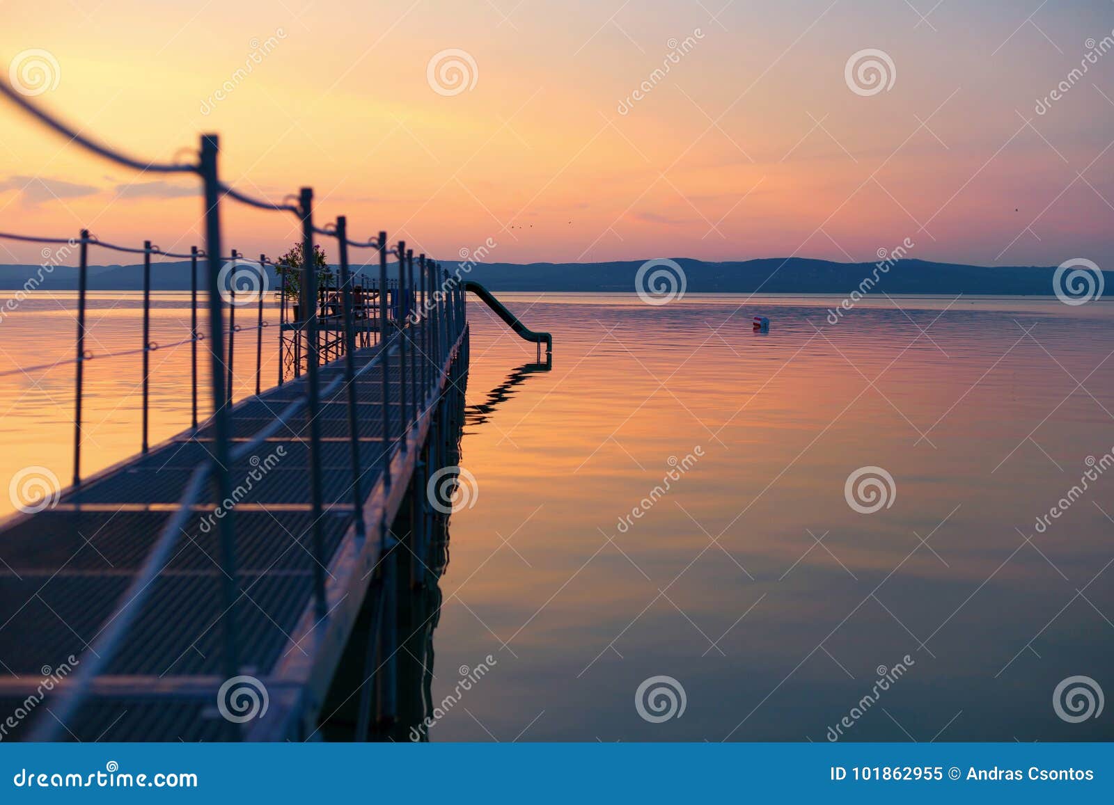 Pier on Lake Balaton at Sunset Stock Image - Image of color, beach ...