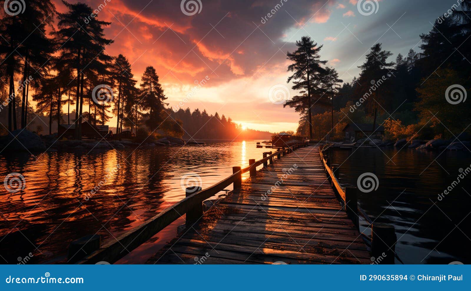 A Pier on Lake with a Sunset Stock Photo - Image of fishing, nature ...