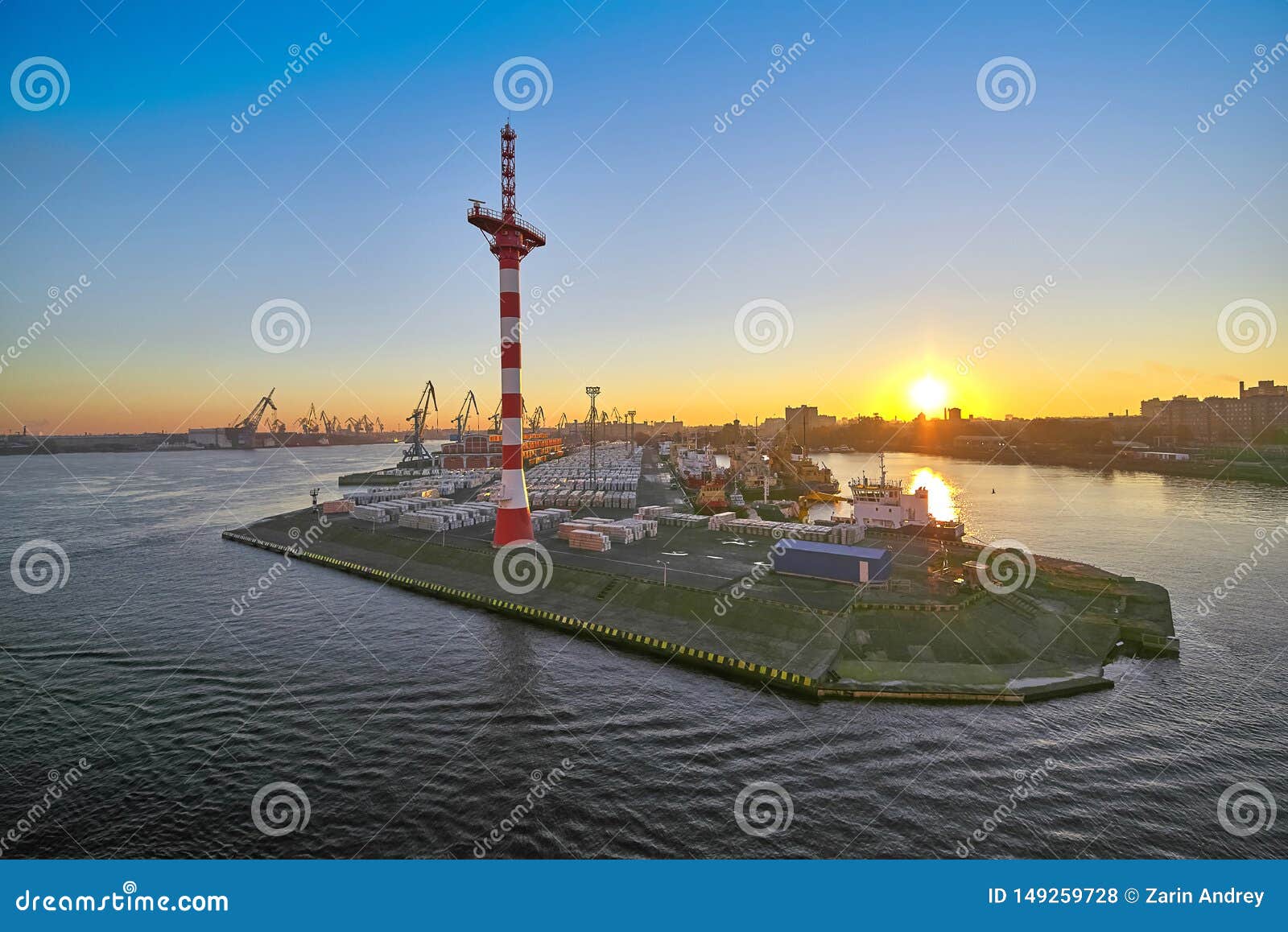 Pier With Mast Of Navigation Equipment And Cargo Berth Of Ships ...