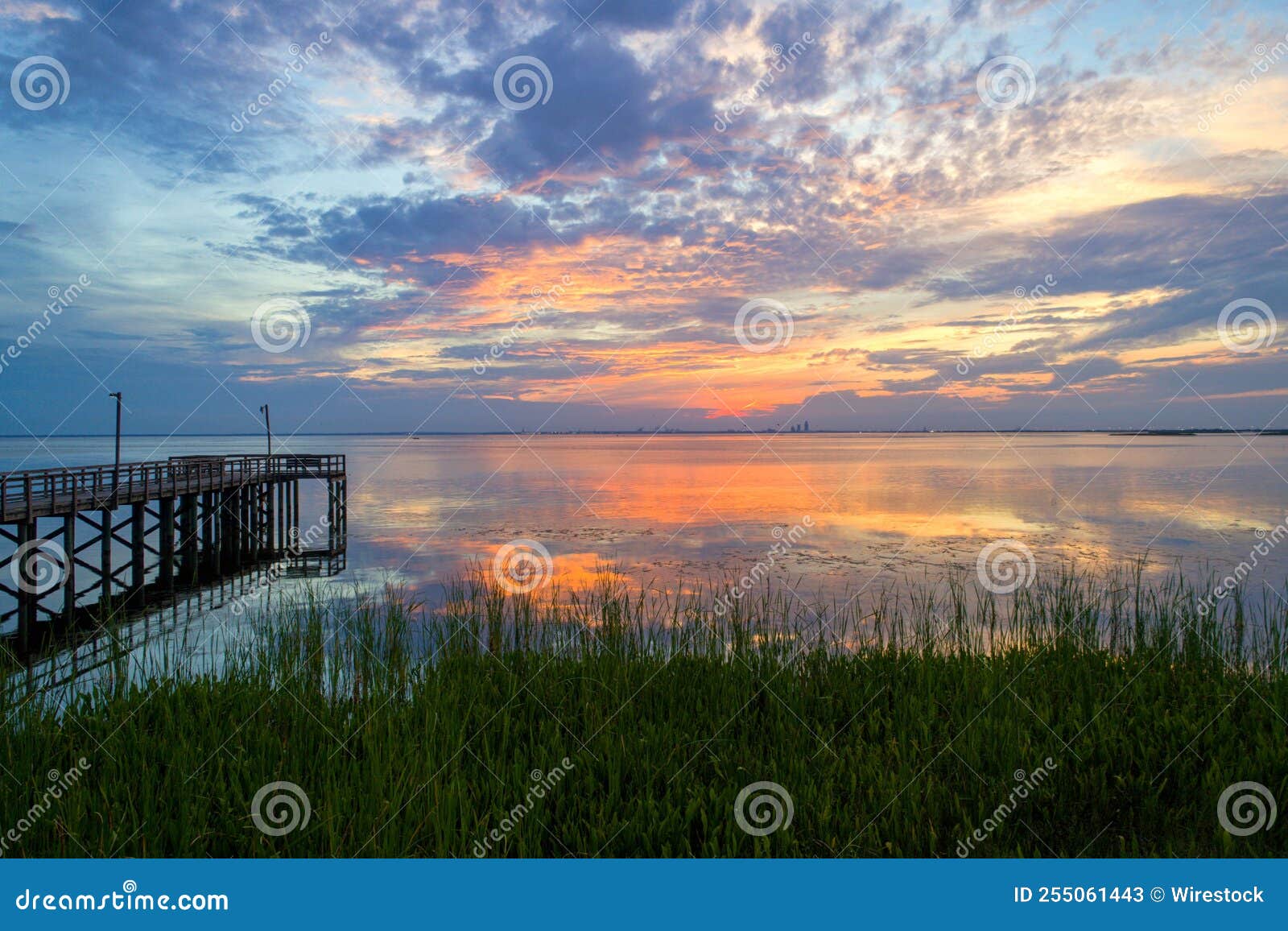 Pier on Mobile Bay at Sunset Stock Image - Image of water, gulf: 255061443
