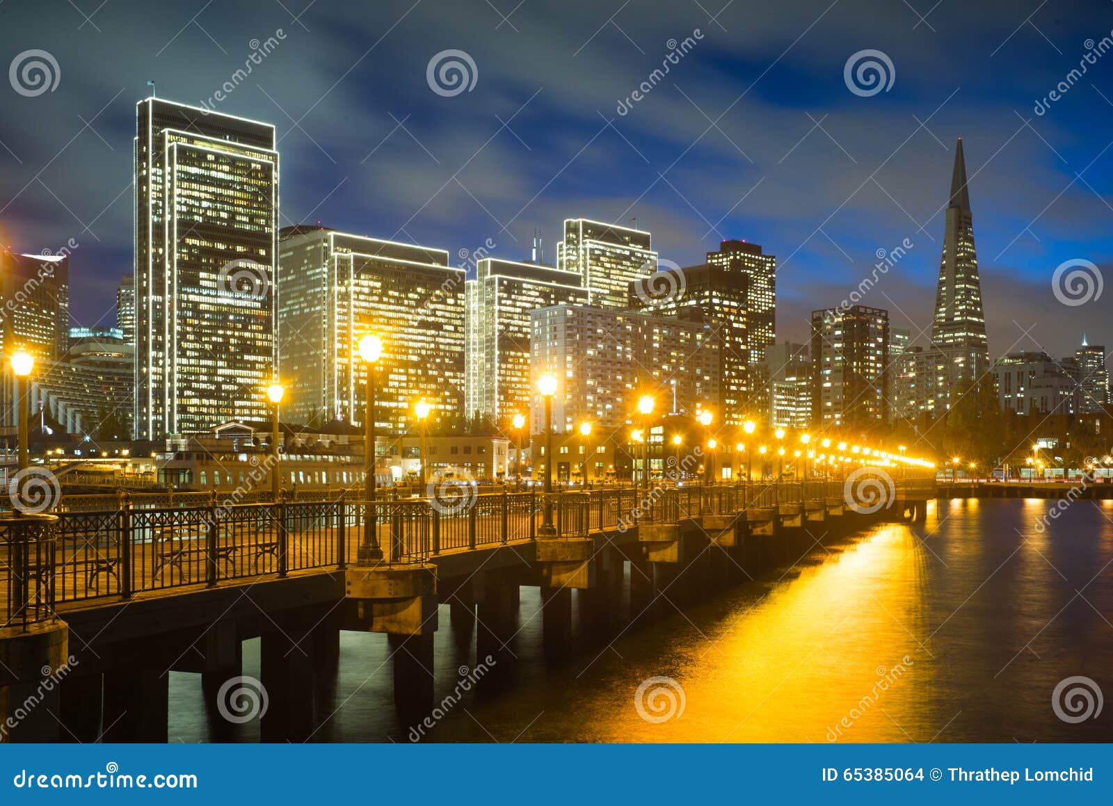 Pier 7 at night stock photo. Image of landmark, pyramid - 65385064