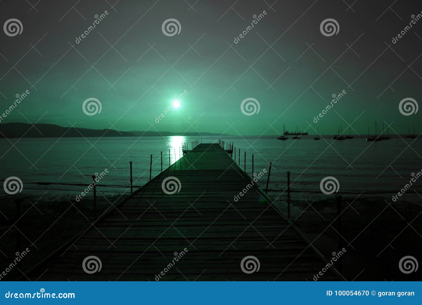Pier at night stock photo. Image of green, pier, scary - 100054670
