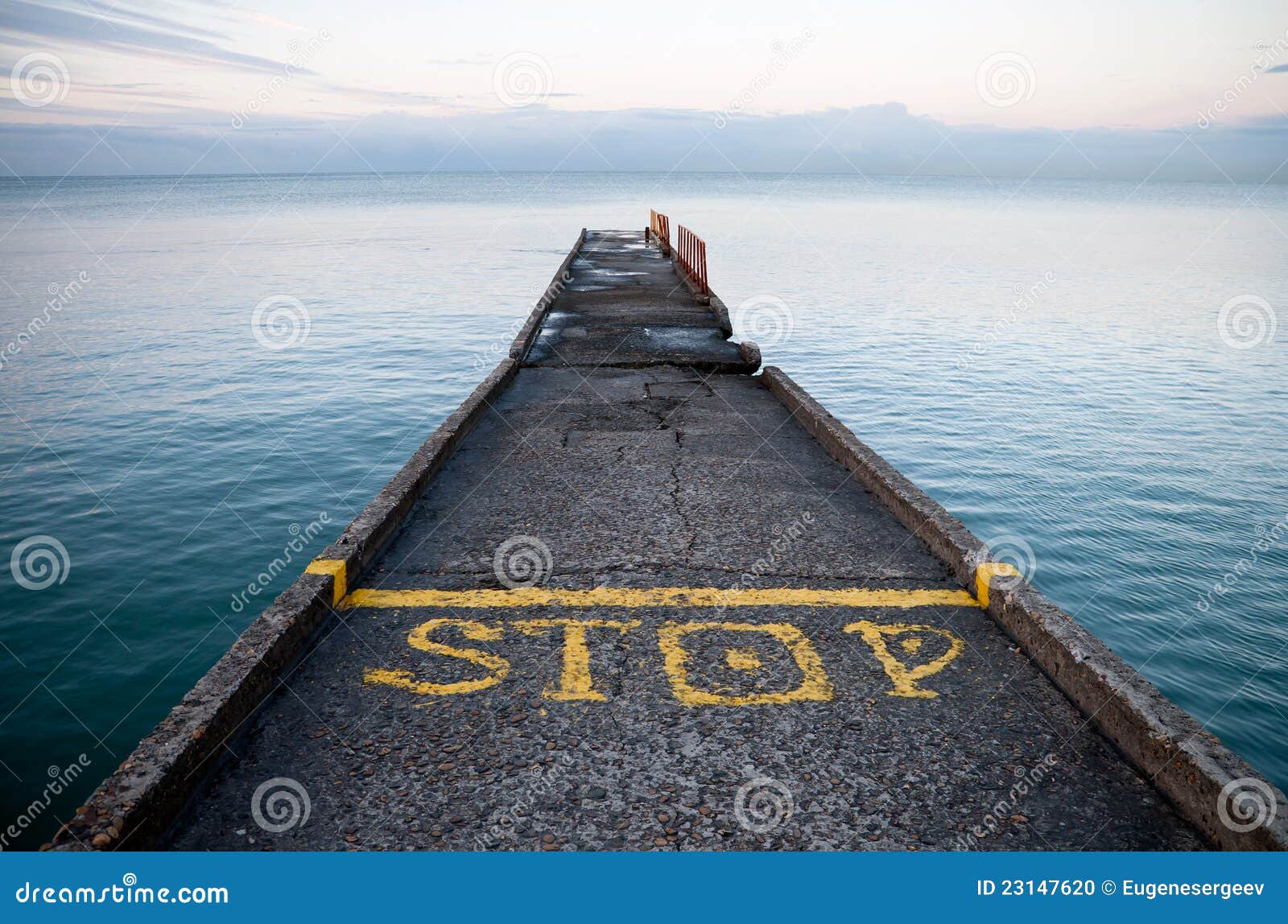 Pier Perspective with Yellow Stop Label Stock Photo - Image of outdoor ...