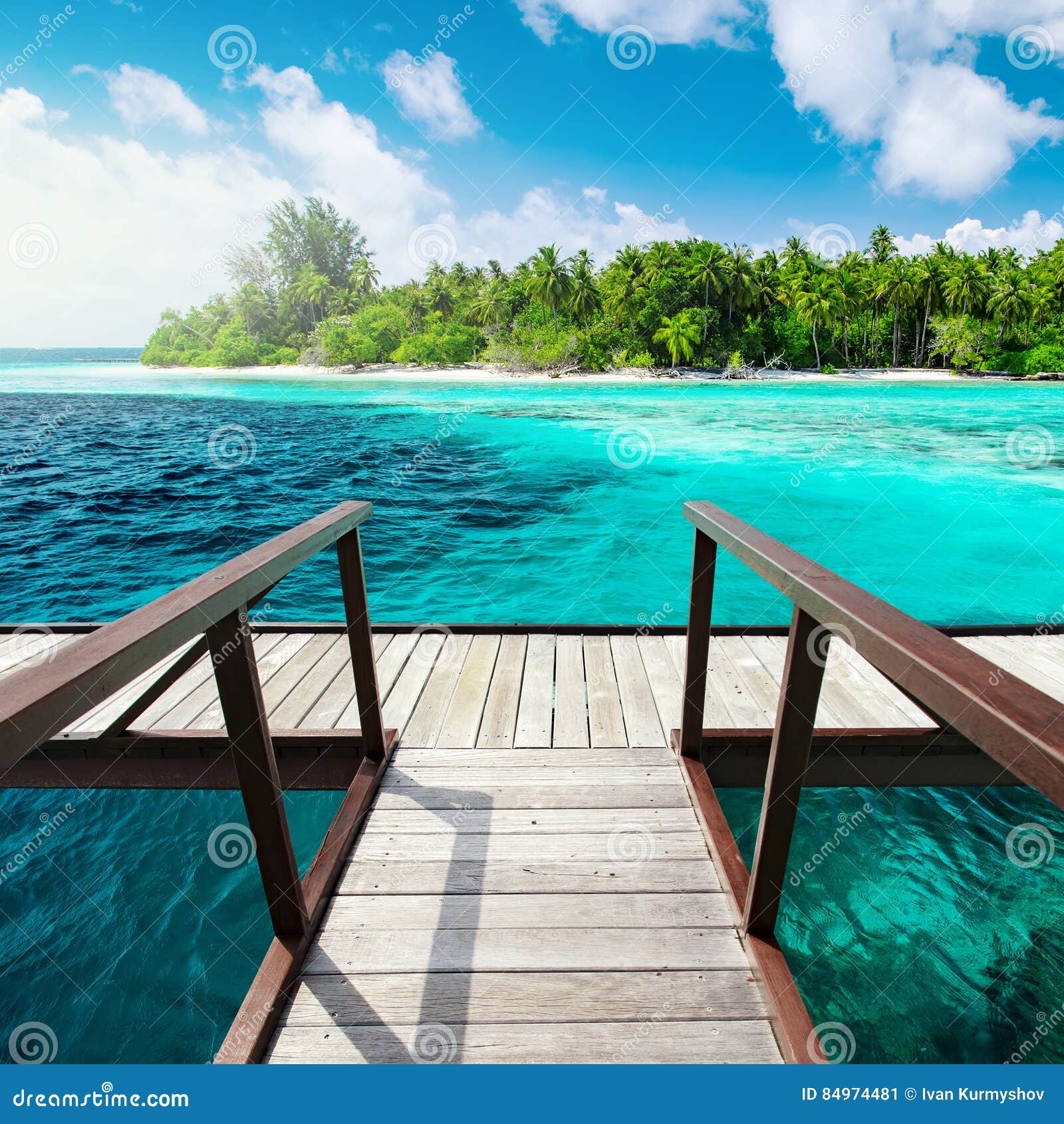 Pier with Railing at Tropical Island Stock Image - Image of ocean ...