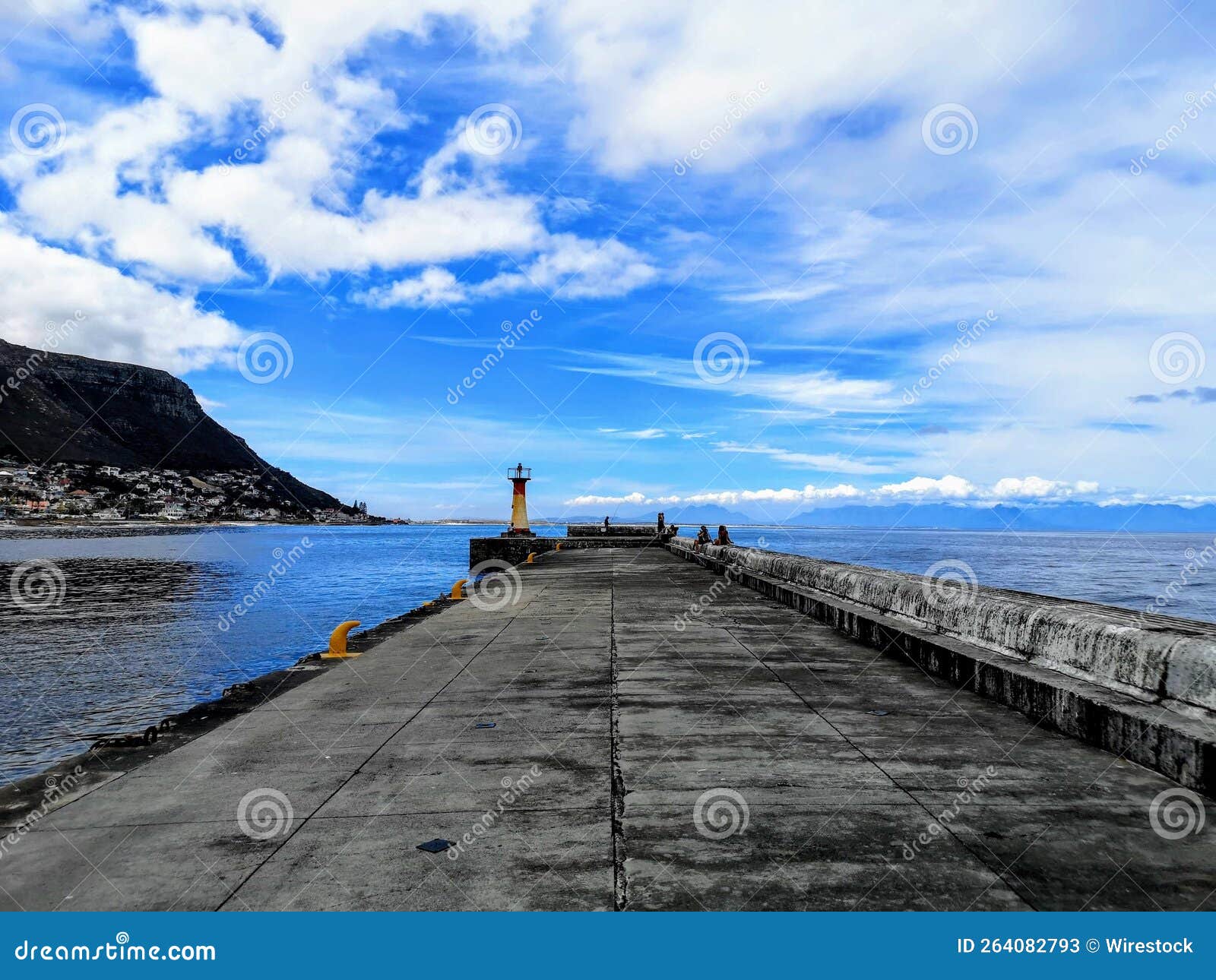 Pier at the Shore with a Lighthouse Stock Image - Image of travel ...