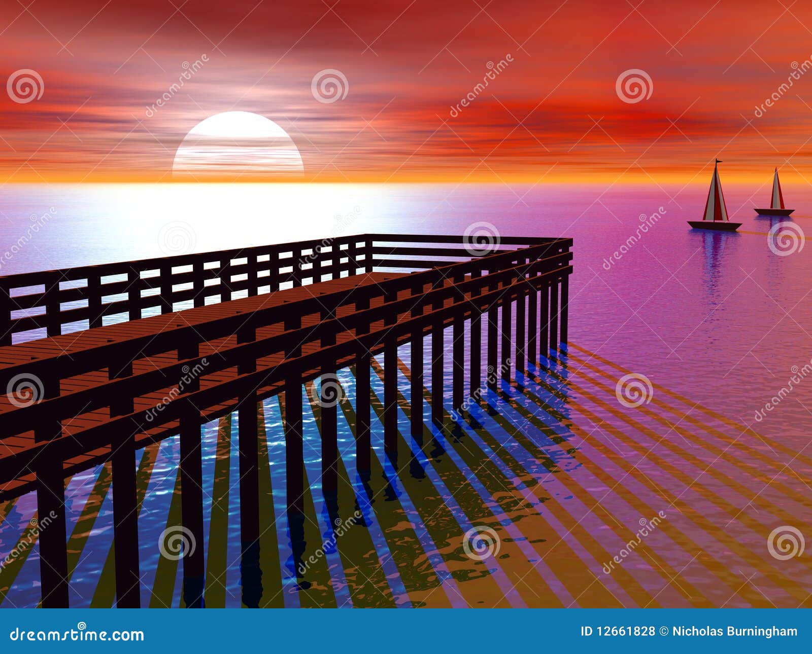 Pier at Sunset stock illustration. Illustration of ocean - 12661828