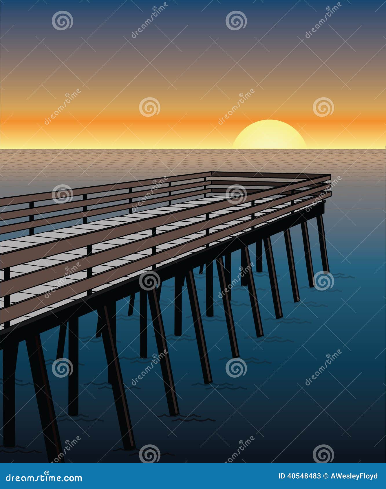 Sunset At Pier Cartoon Vector | CartoonDealer.com #62007715