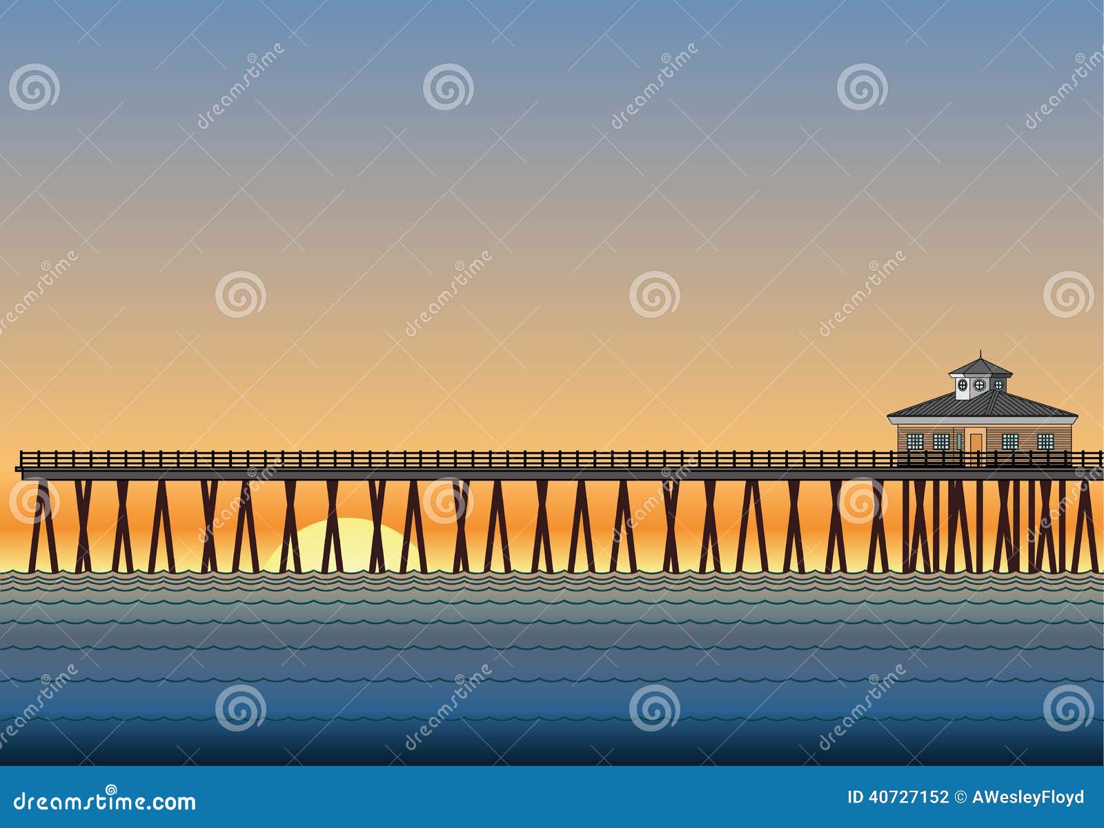 Sunset At Pier Cartoon Vector | CartoonDealer.com #62007715