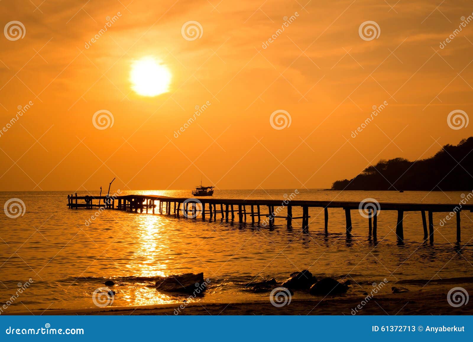 Pier at sunset stock image. Image of silhouette, paradise - 61372713