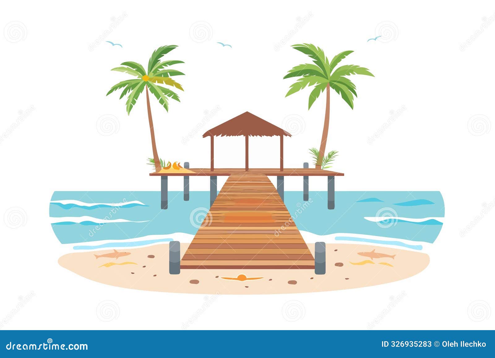 Pier on Tropical Beach Coast Isolated Vector Style Stock Illustration ...